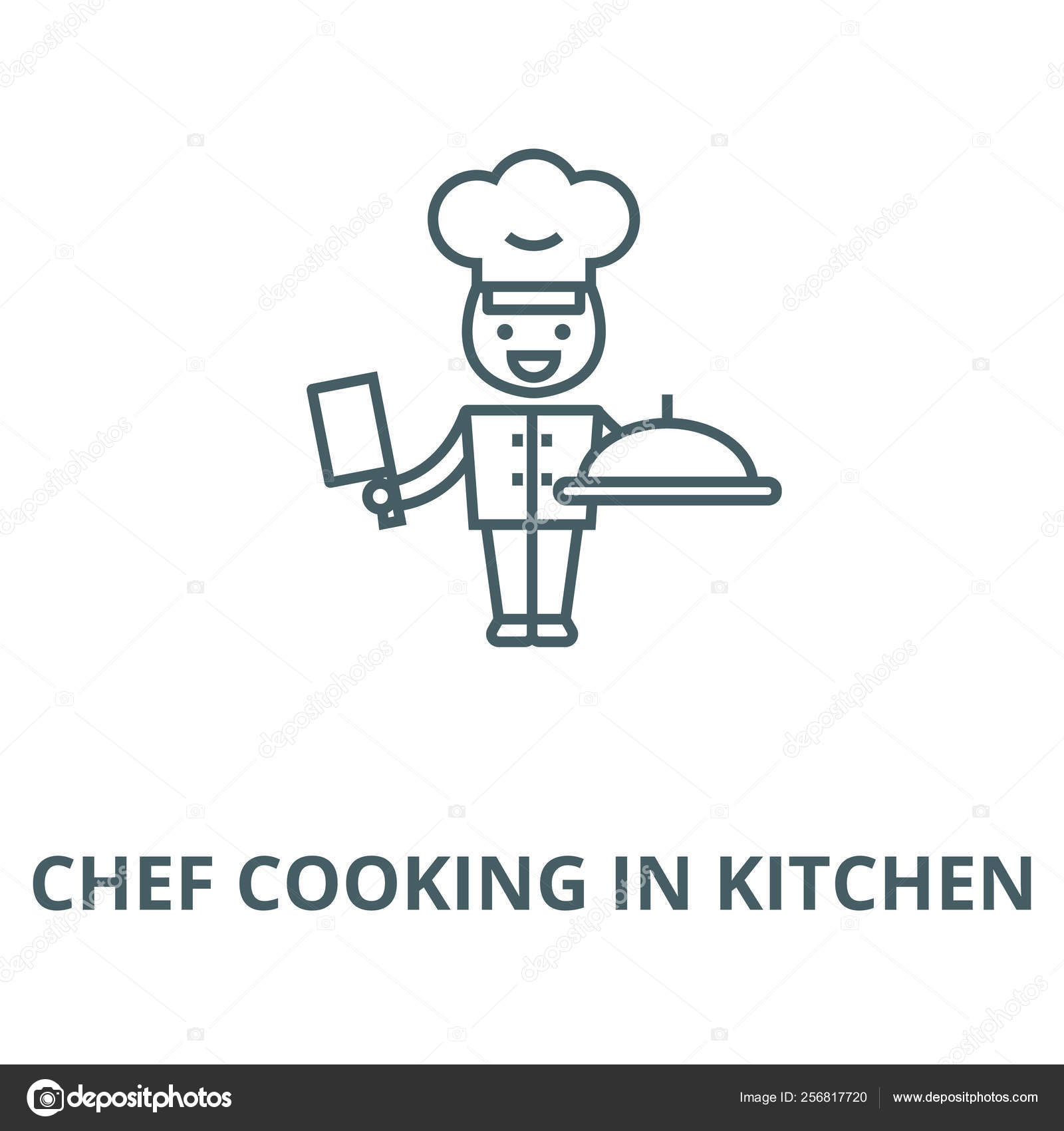 Chef cooking in kitchen line icon, vector. Chef cooking in kitchen ...
