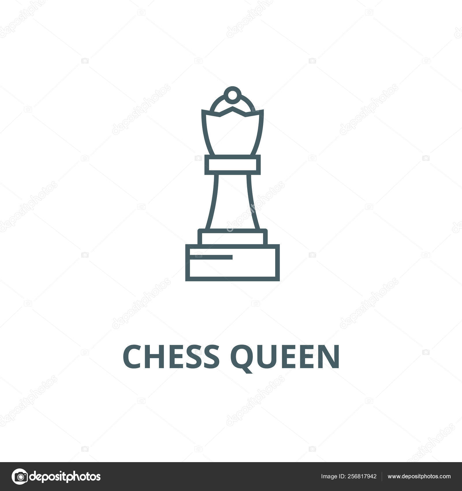 Chess queen line icon, vector. Chess queen outline sign, concept symbol ...
