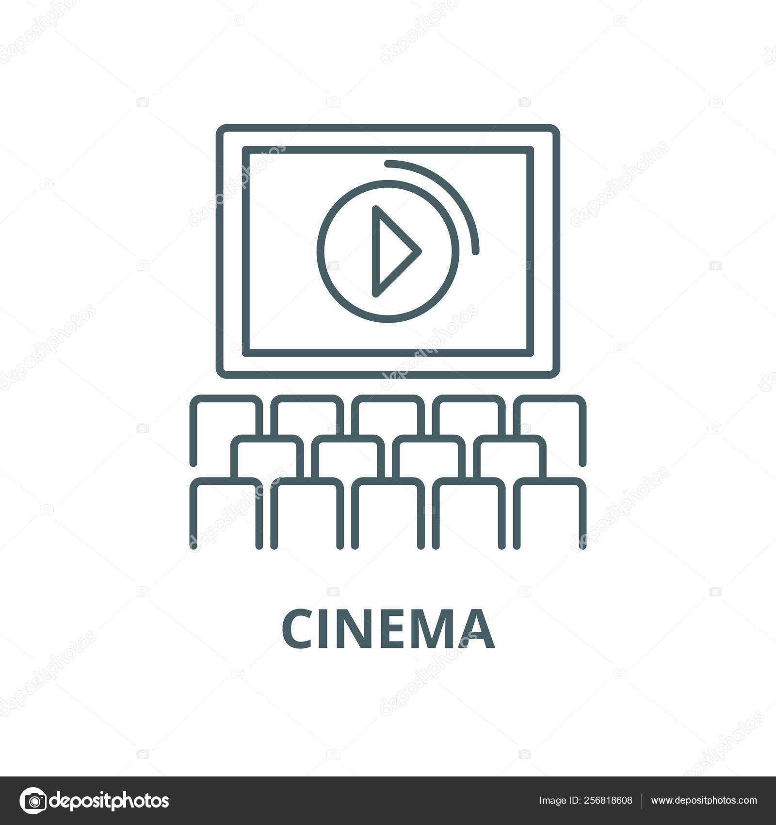 Cinema screen, show line icon, vector. Cinema screen, show outline sign ...