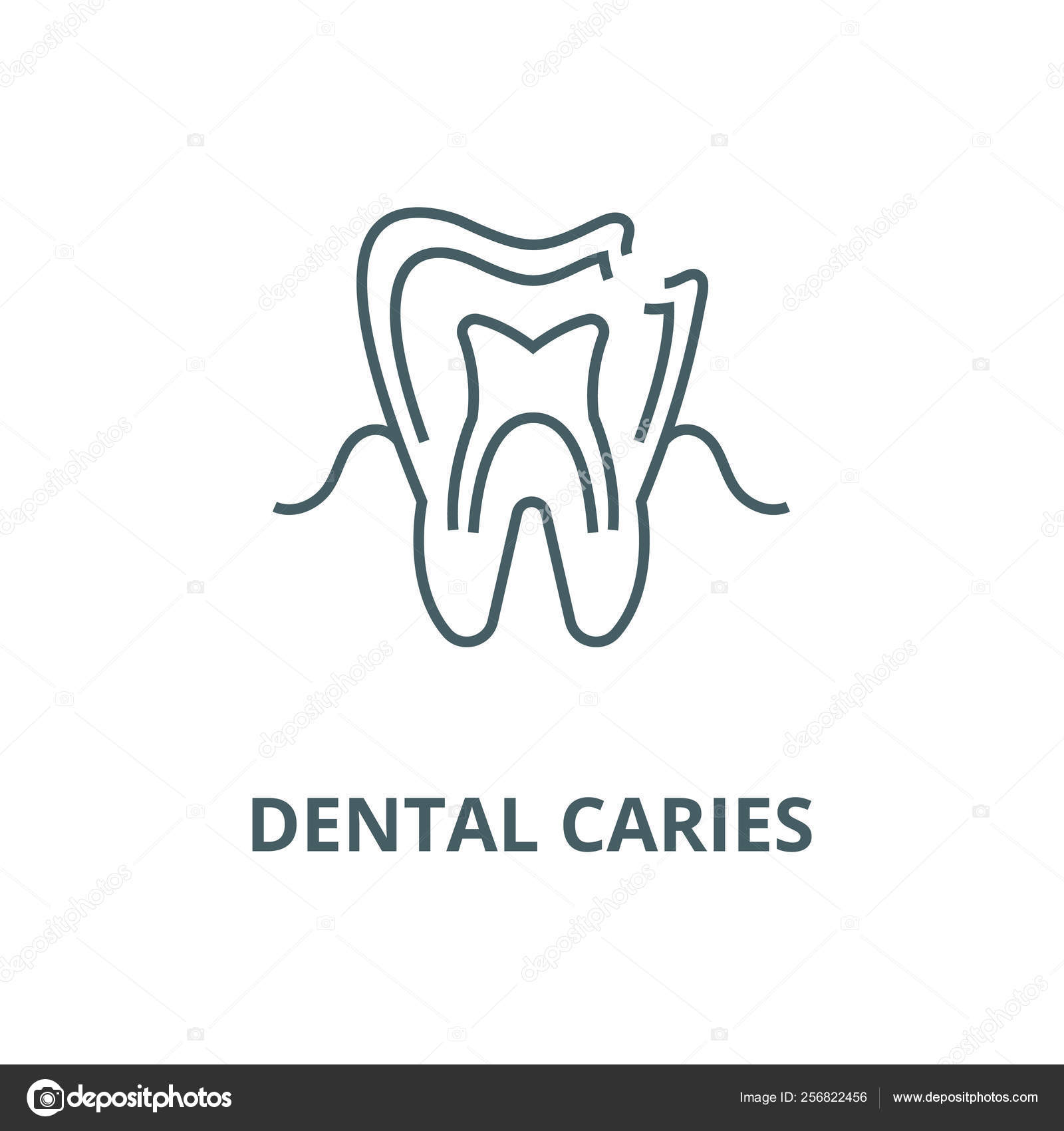Dental caries line icon, vector. Dental caries outline sign, concept symbol, flat illustration ...