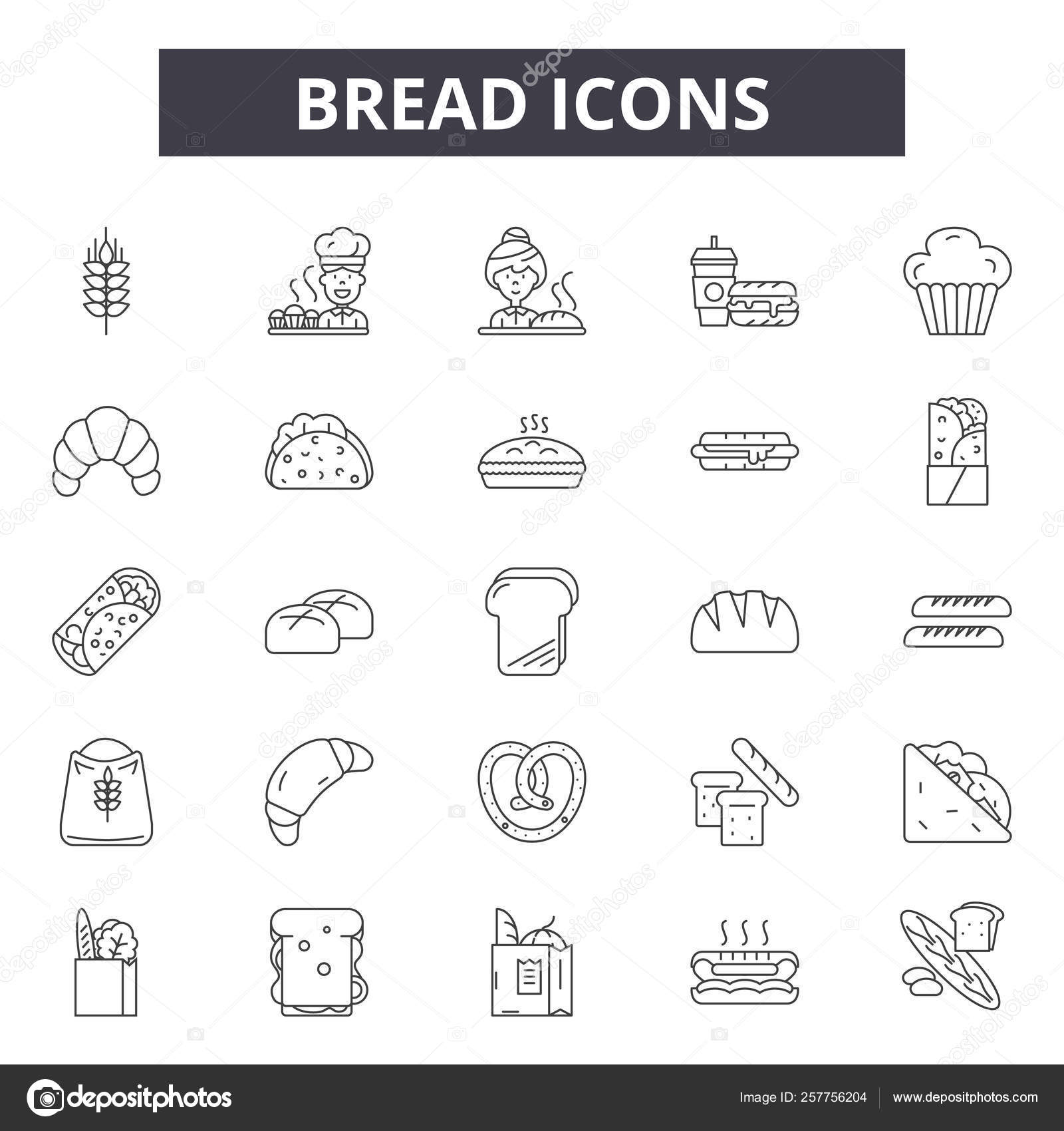 Bread line icons, signs set, vector. Bread outline concept ...