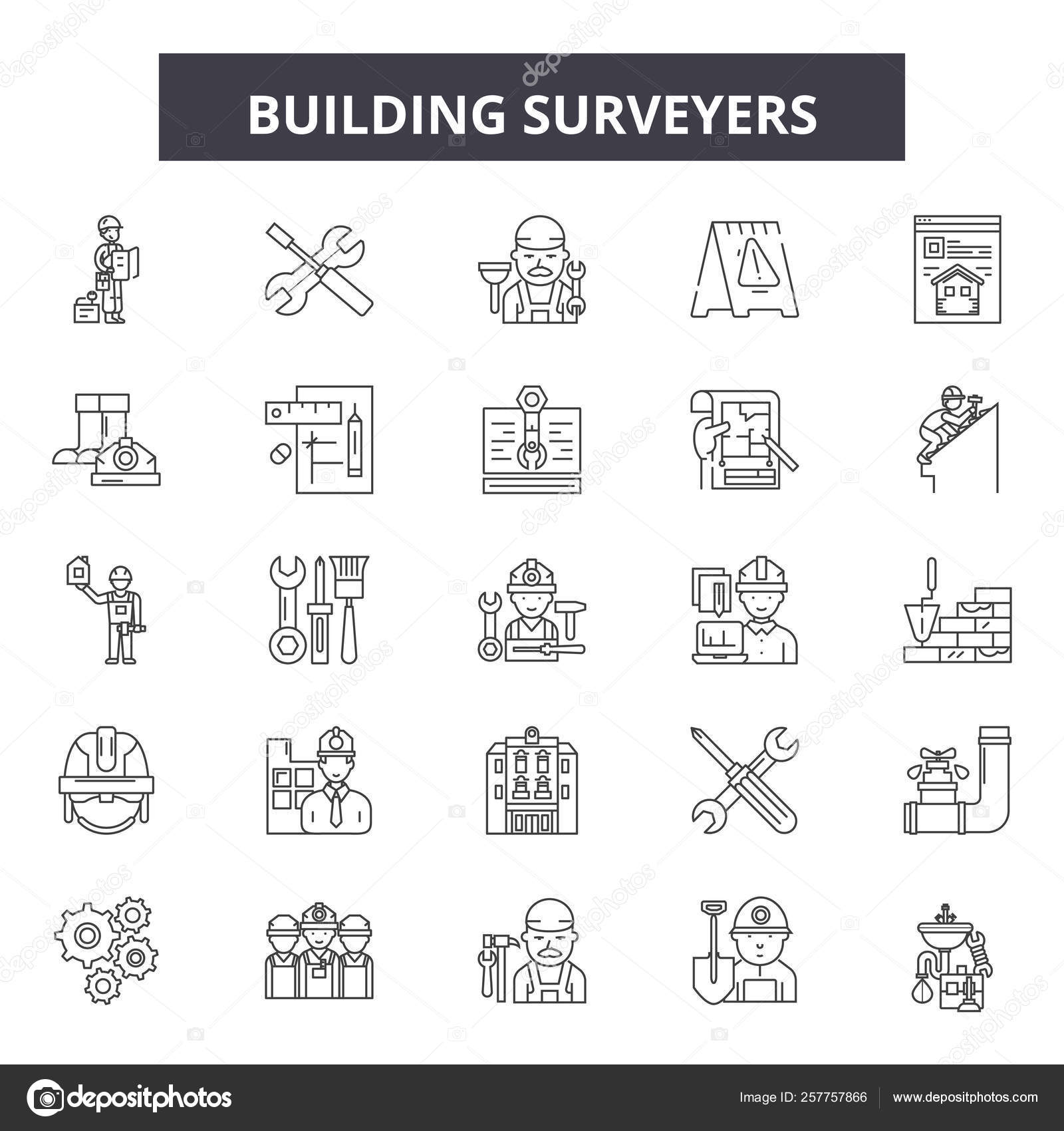 Building surveyors line icons, signs set, vector. Building surveyors ...