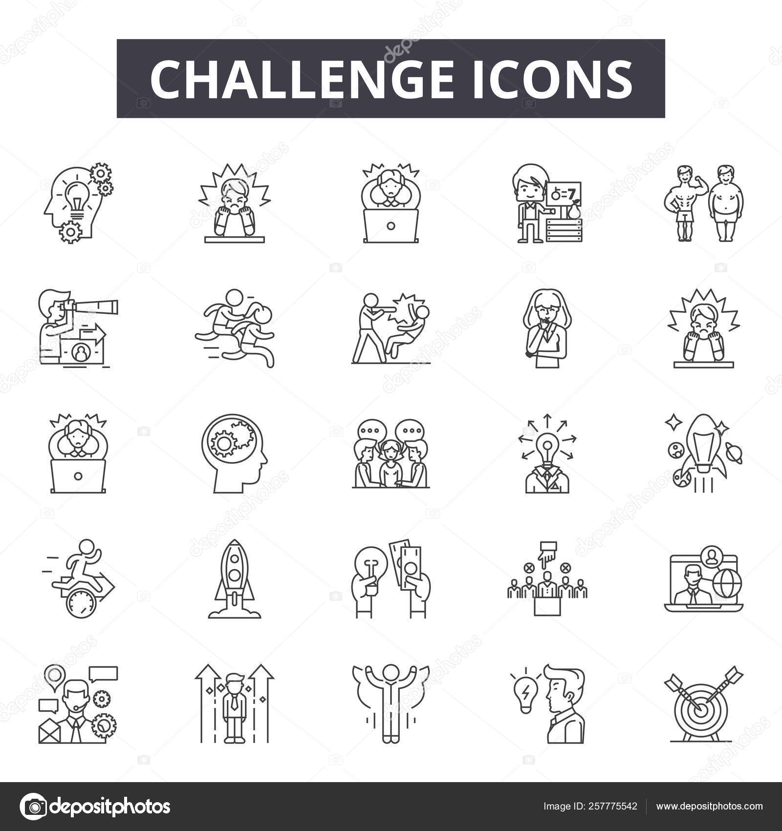 Challenge line icons, signs set, vector. Challenge outline concept ...