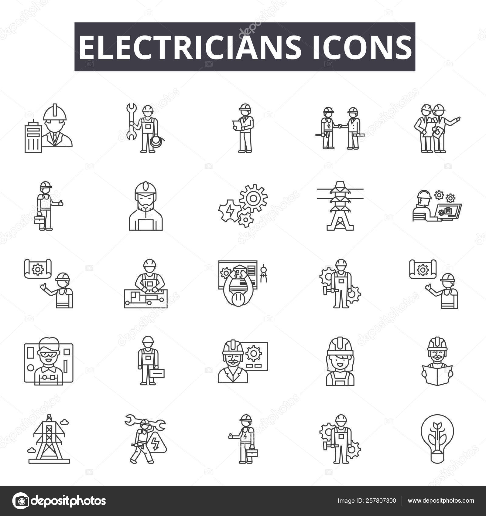 Electricians line icons, signs set, vector. Electricians outline ...
