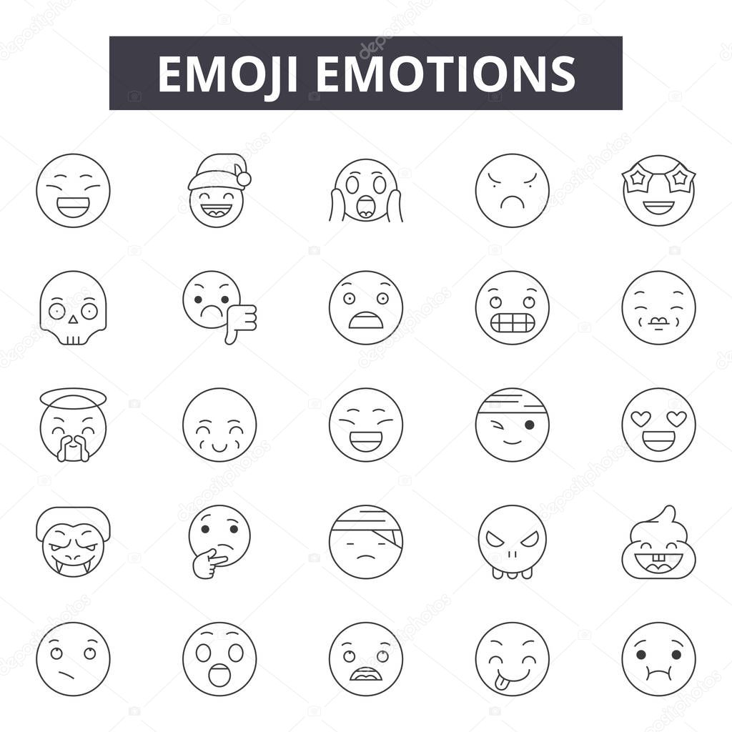 Emoji emociones línea iconos, signos establecidos, vector. Emoji ...
