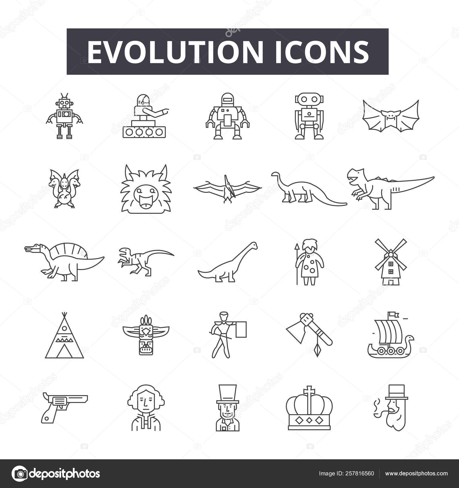 Evolution line icons, signs set, vector. Evolution outline concept ...