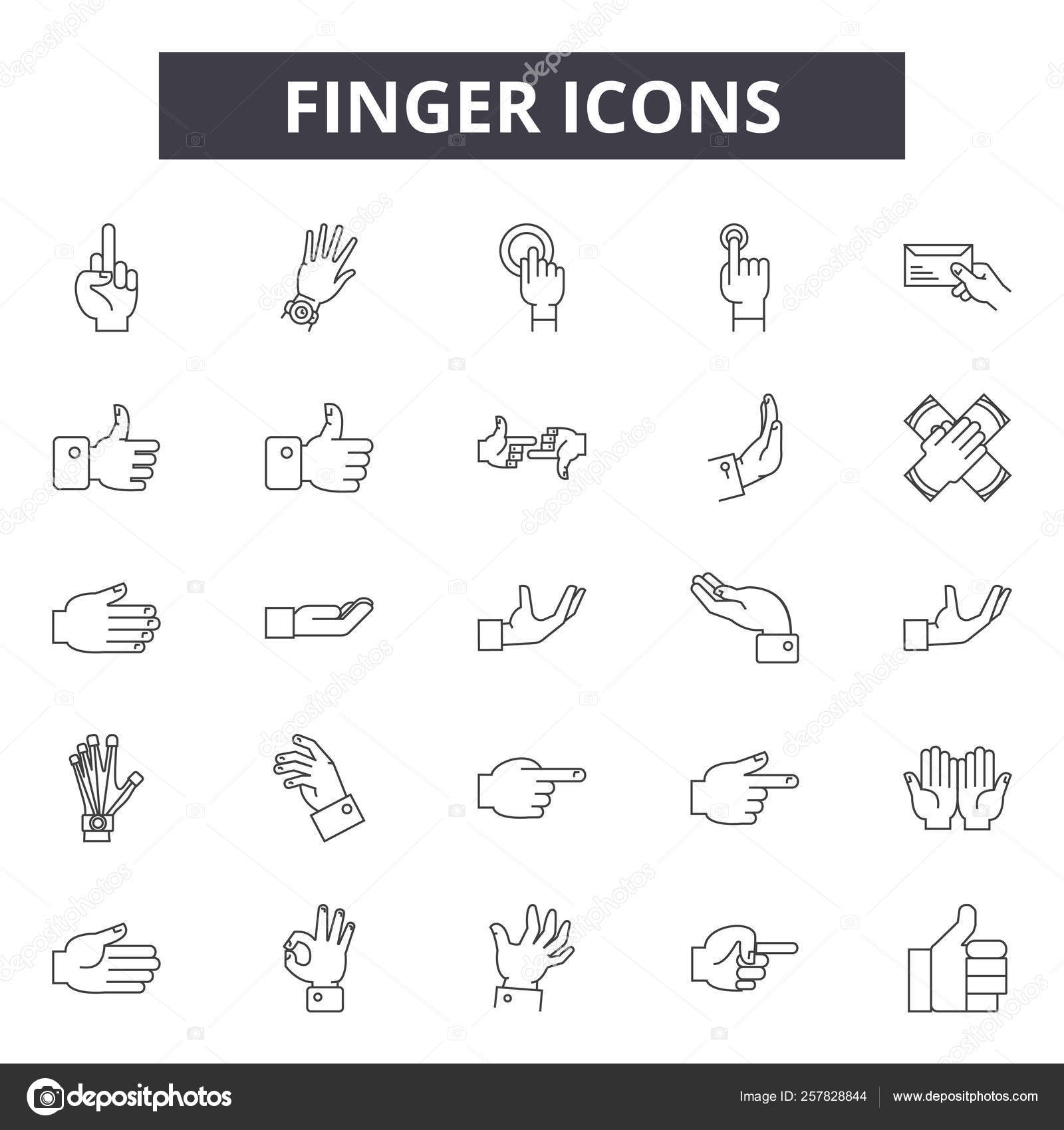 Finger line icons, signs set, vector. Finger outline concept ...