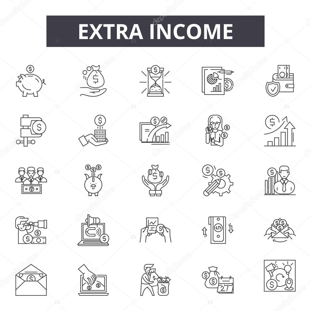Iconos de línea de ingresos extra, signos establecidos, vector ...