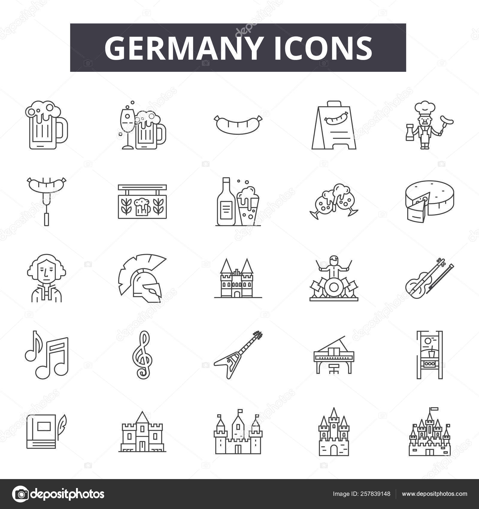 Germany line icons, signs set, vector. Germany outline concept ...