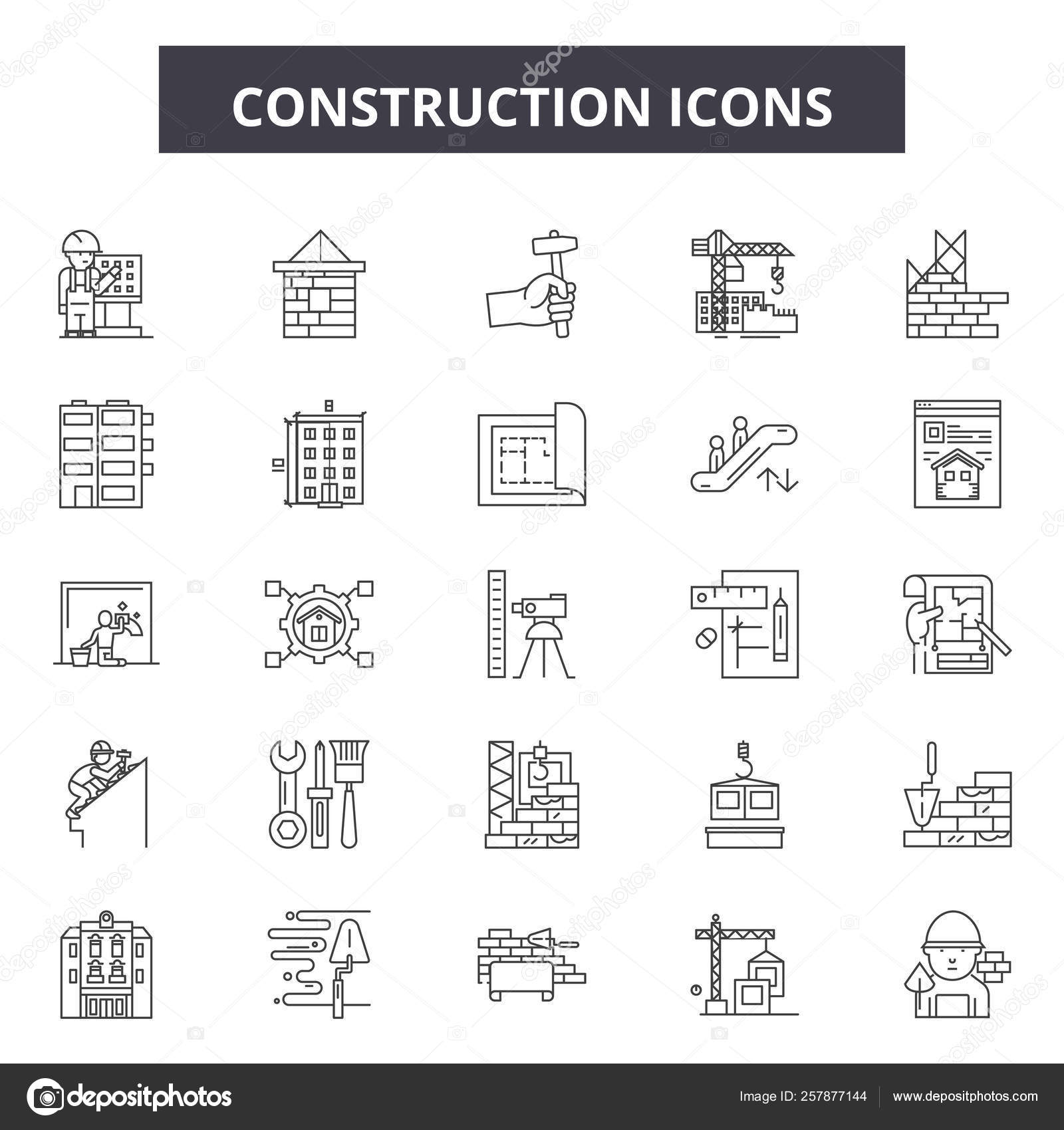 Construction line icons, signs set, vector. Construction outline ...