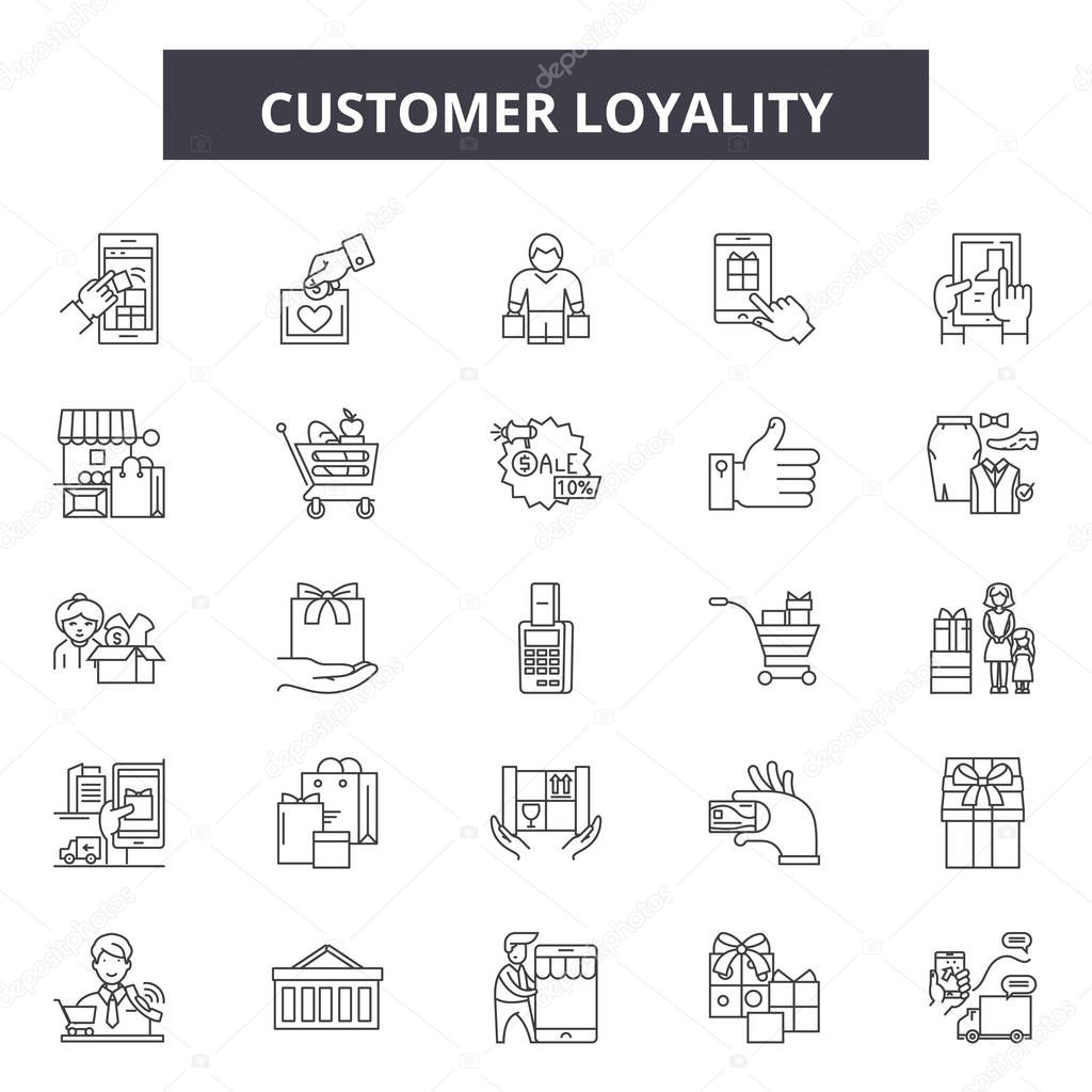 Iconos de l nea de lealtad del cliente, conjunto de signos, vector ...