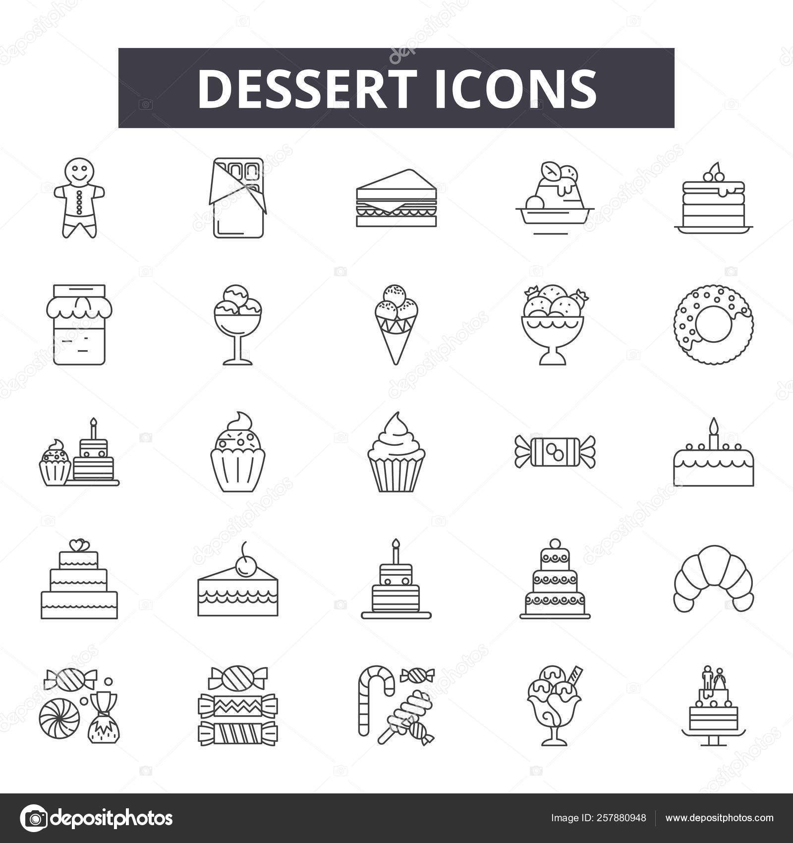 Dessert line icons, signs set, vector. Dessert outline concept ...