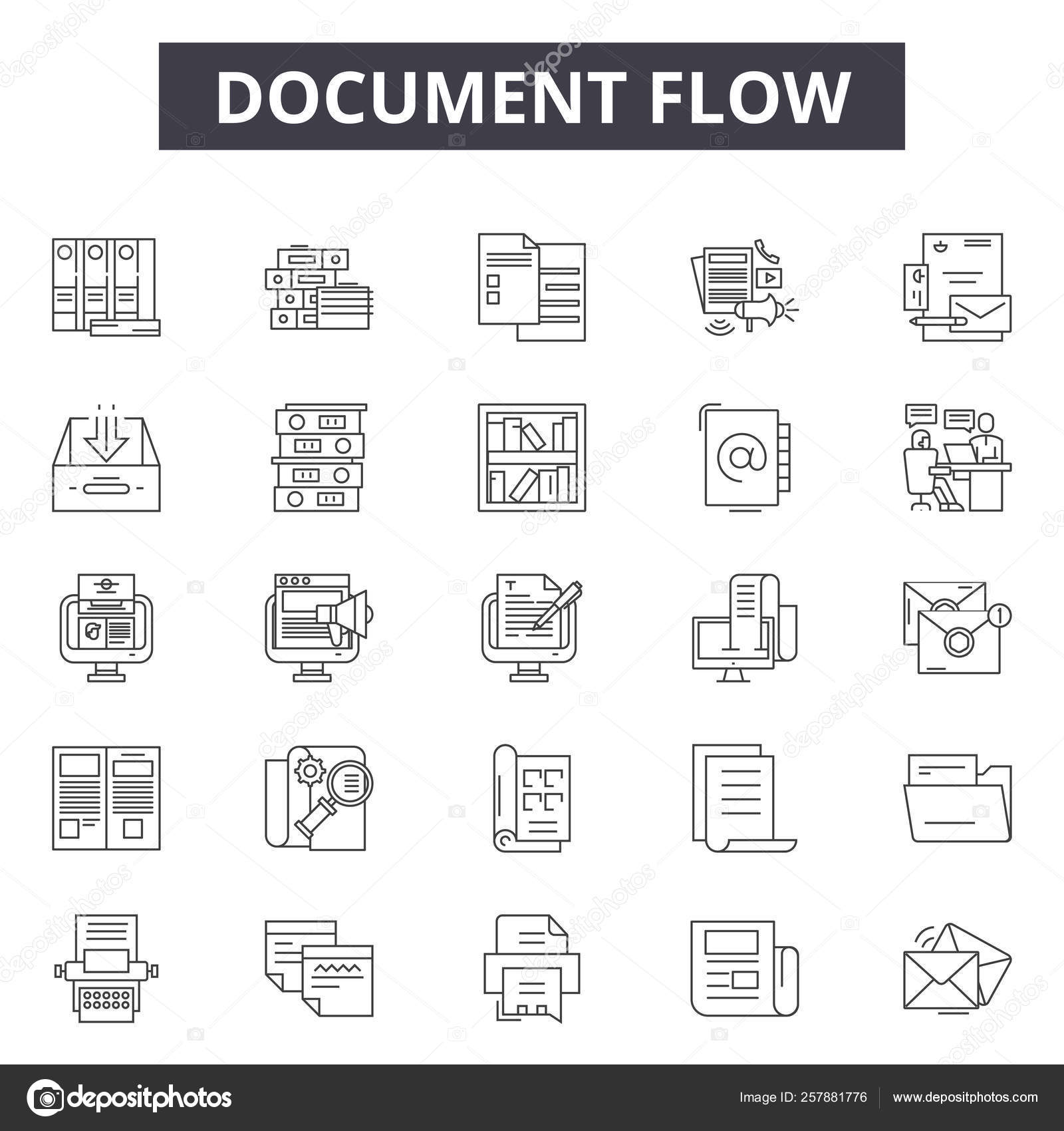 Document flow line icons, signs set, vector. Document flow outline ...