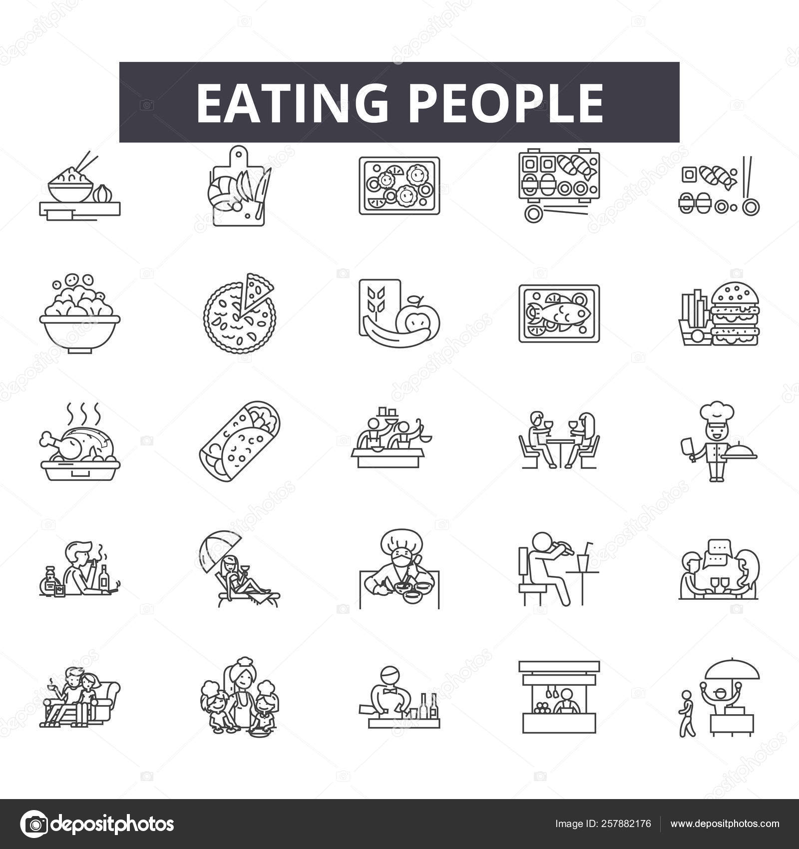 Eating people line icons, signs set, vector. Eating people outline ...