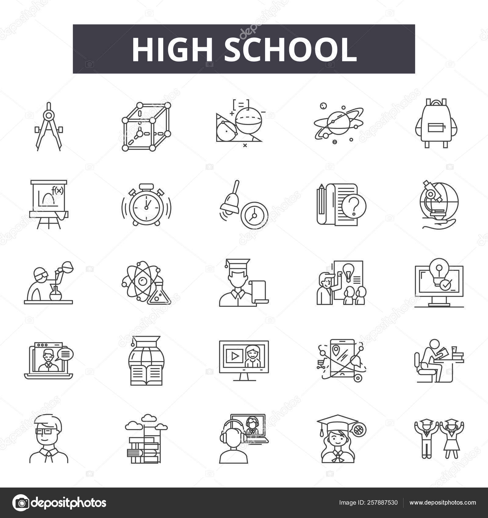 High school line icons, signs set, vector. High school outline concept ...