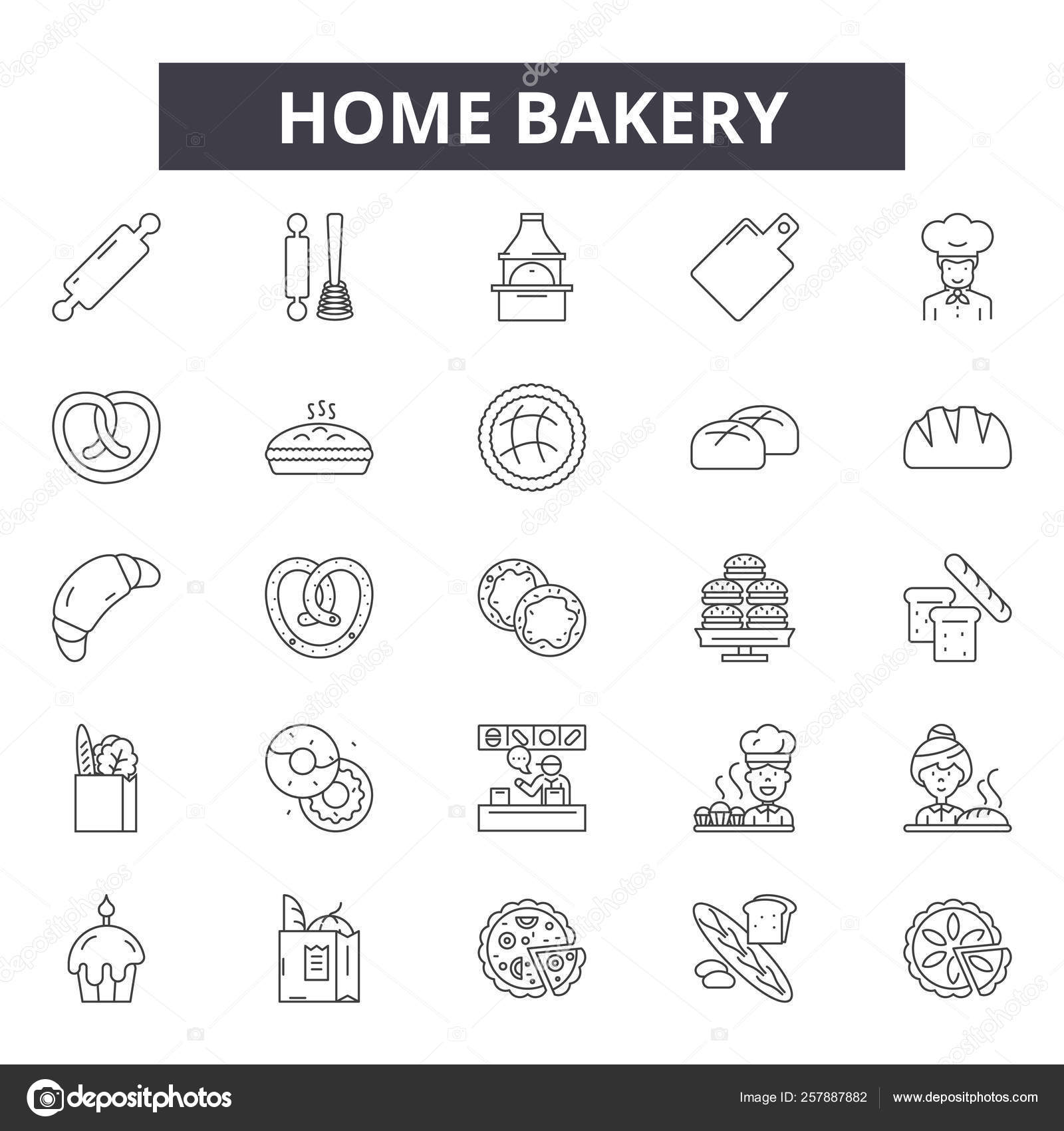 Home bakery line icons, signs set, vector. Home bakery outline concept ...