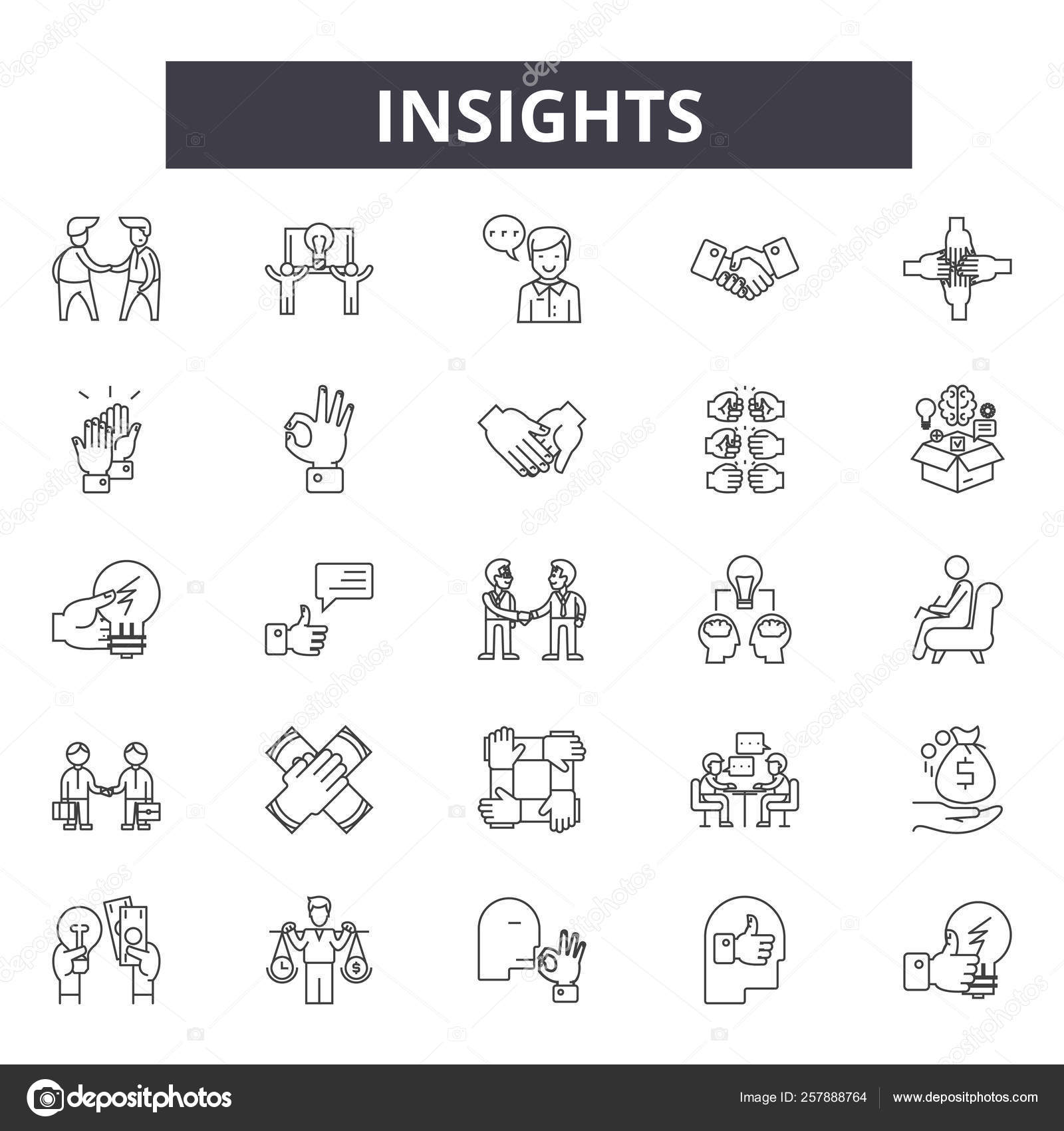 Insights line icons, signs set, vector. Insights outline concept ...