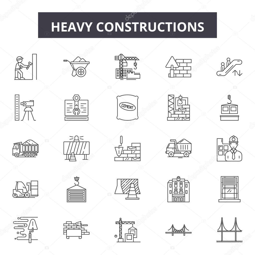 Construcciones pesadas l nea de iconos, signos establecidos, vector. Concepto de esquema de ...