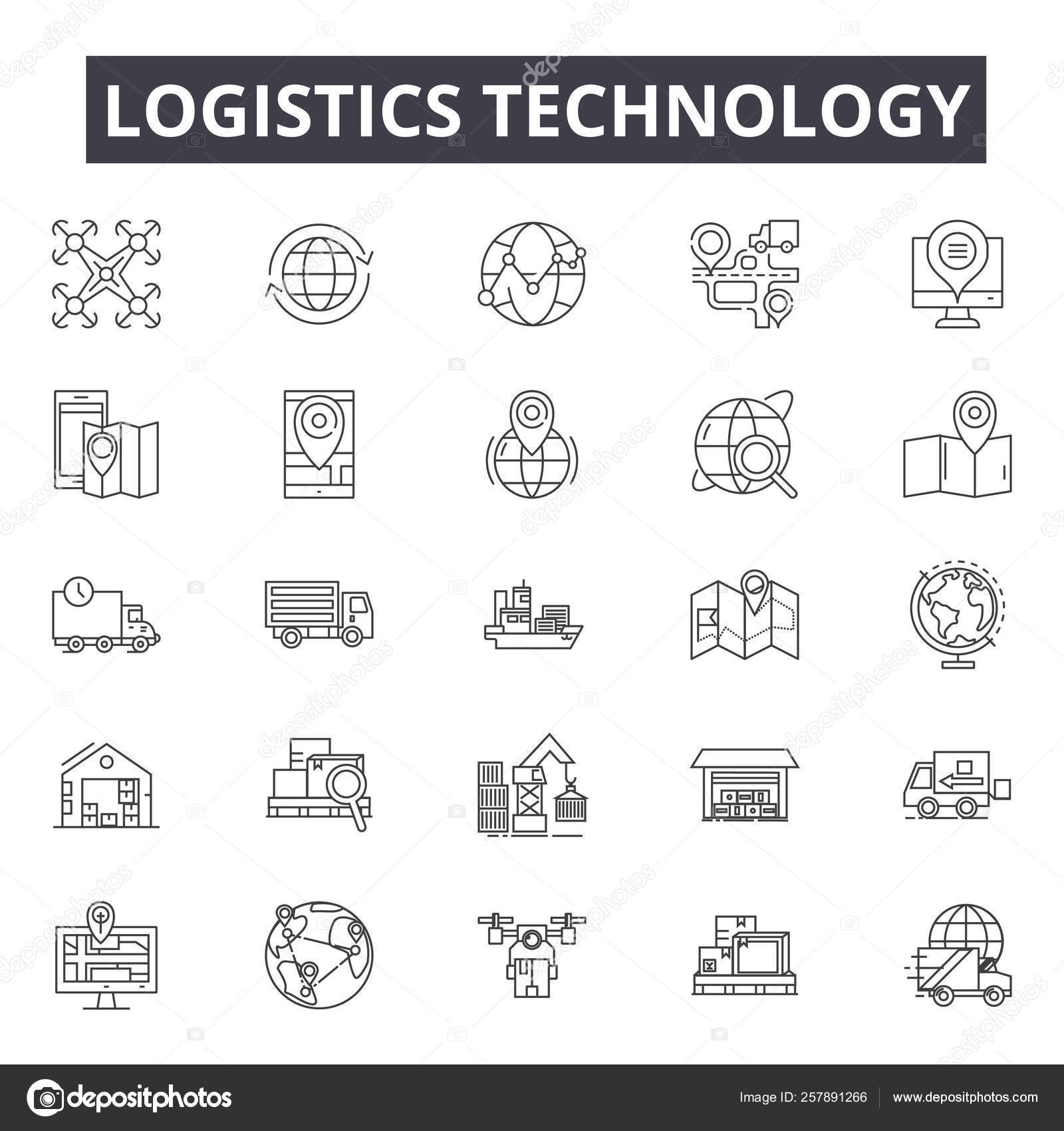 Logistics technology line icons, signs set, vector. Logistics ...