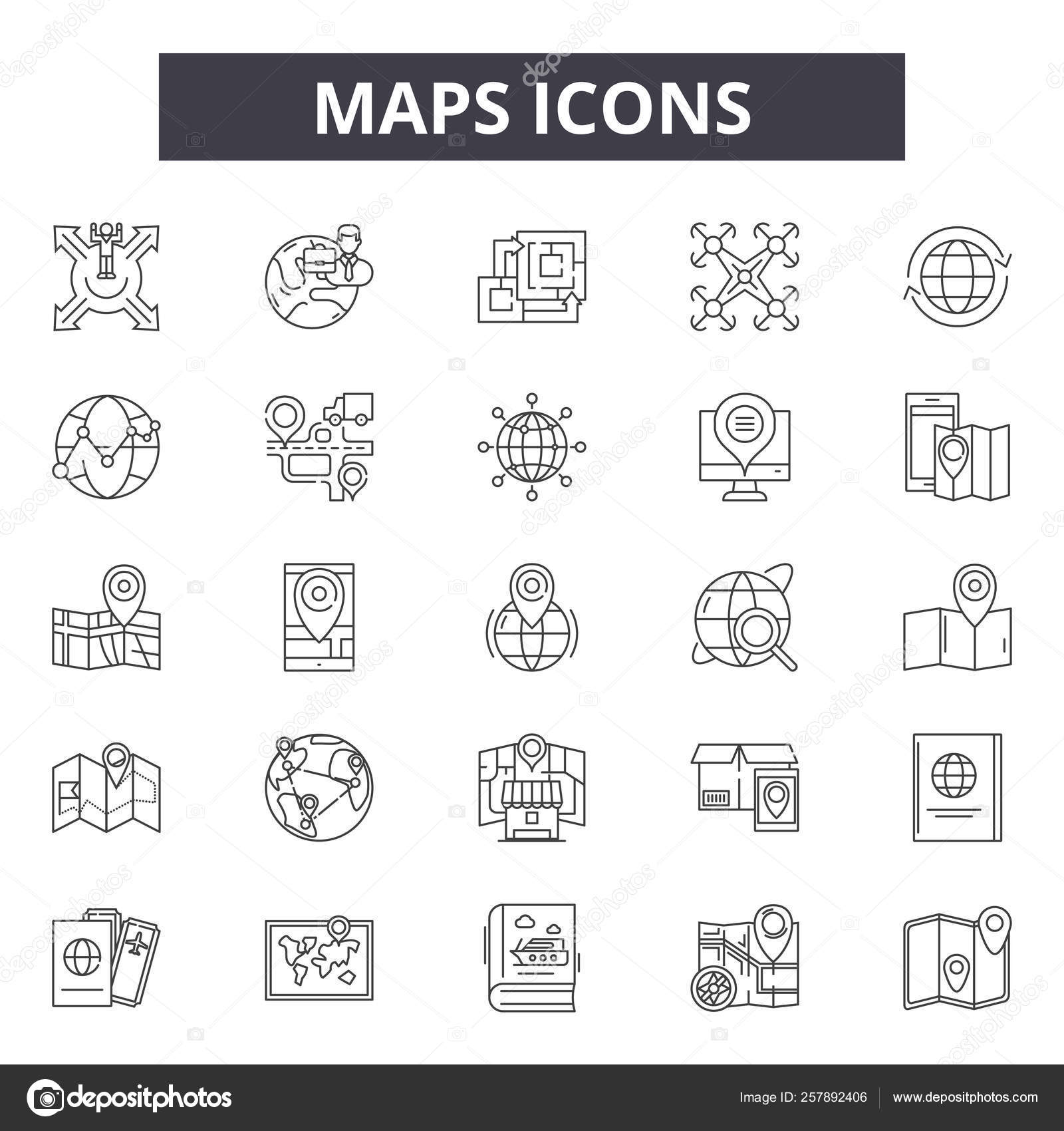 Maps line icons, signs set, vector. Maps outline concept, illustration ...