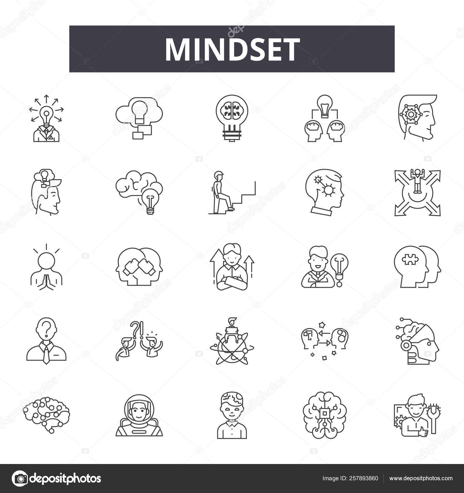 Mindset line icons, signs set, vector. Mindset outline concept ...
