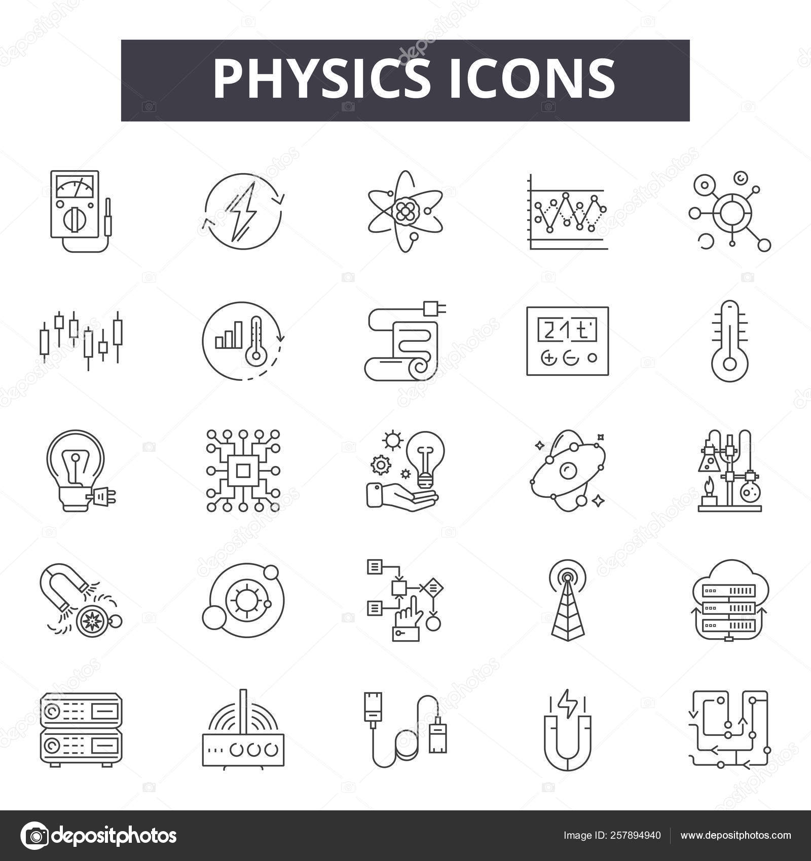 Physics line icons, signs set, vector. Physics outline concept ...