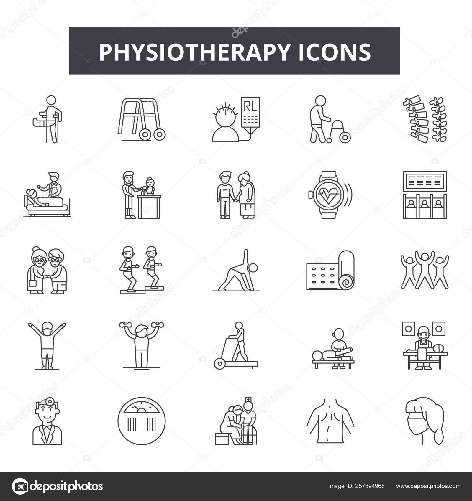 Physiotherapy Line Icons Signs Set Vector Physiotherapy Outline