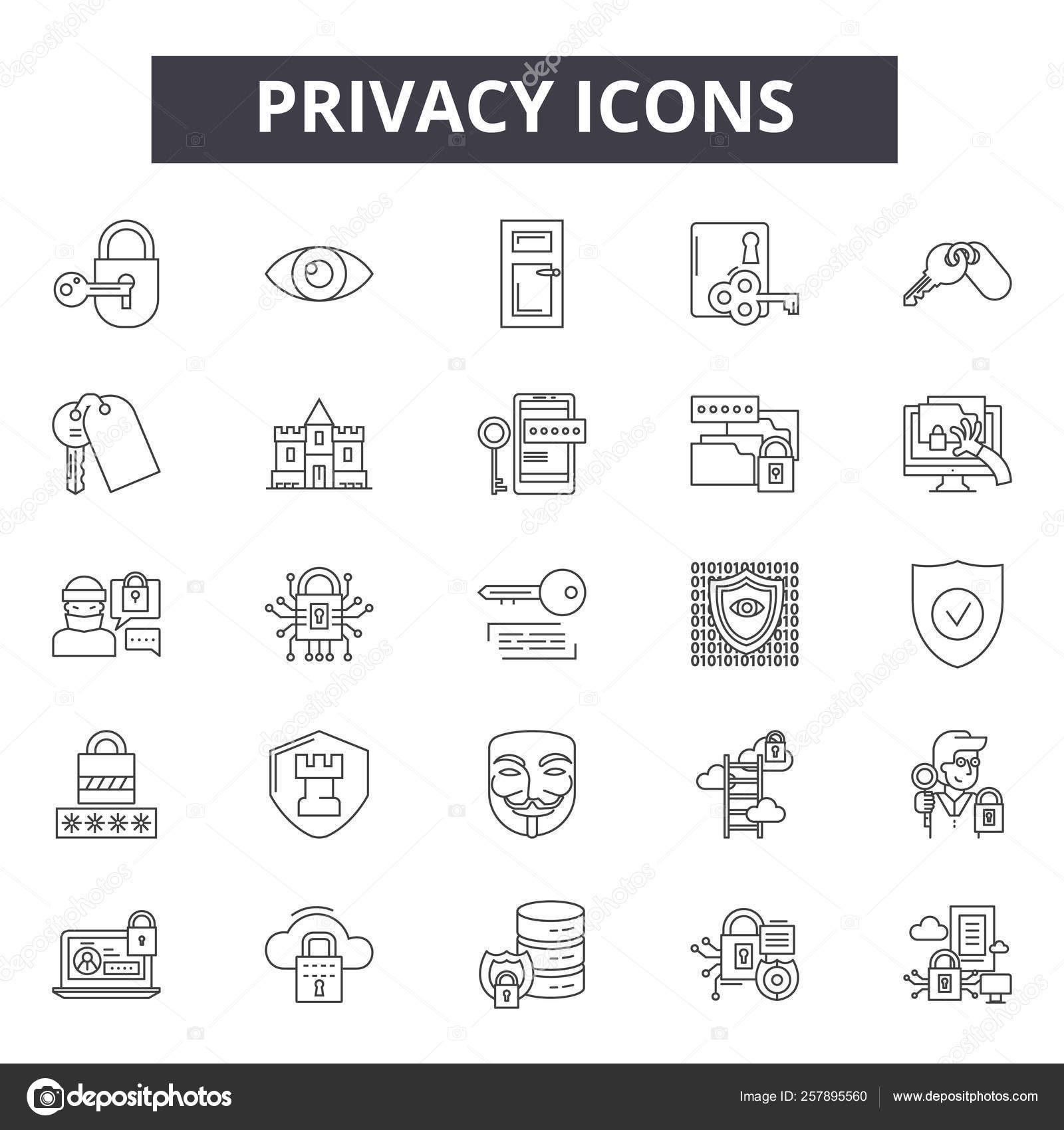 Privacy line icons, signs set, vector. Privacy outline concept ...