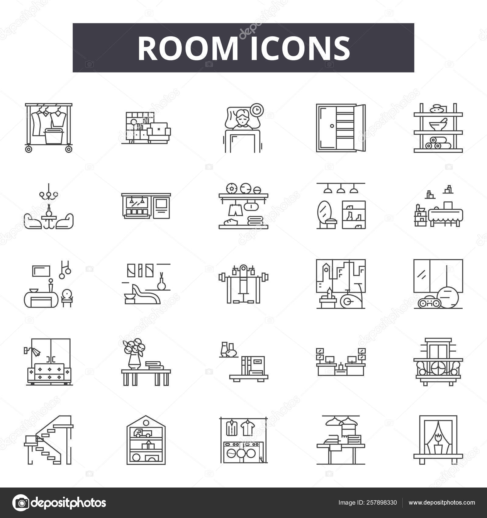 Room line icons, signs set, vector. Room outline concept, illustration ...