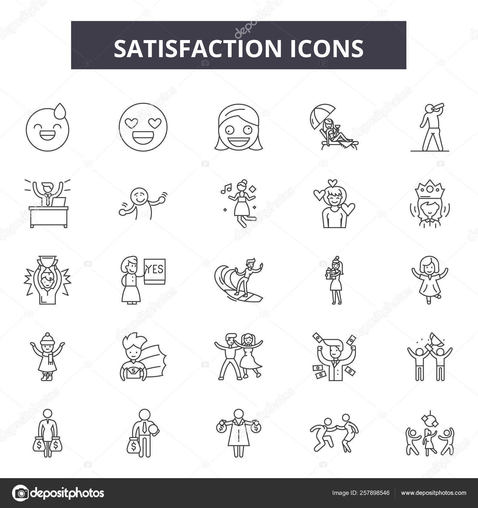 Satisfaction line icons, signs set, vector. Satisfaction outline ...