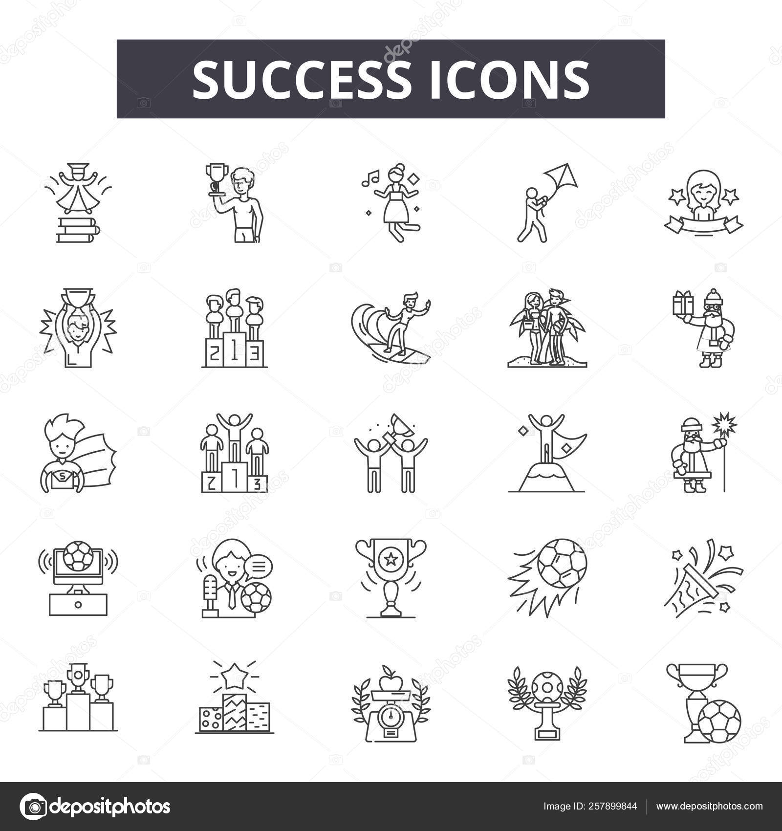 Success line icons, signs set, vector. Success outline concept ...