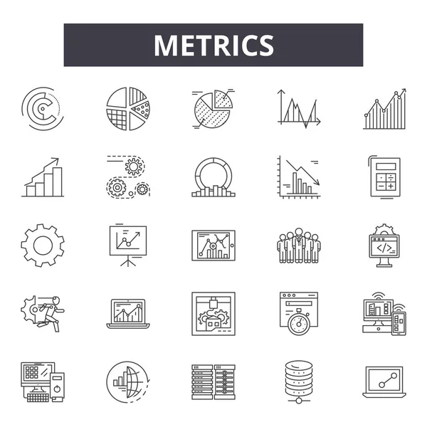 Metrics line icons, signs set, vector. Metrics outline concept, illustration: web,graph,business ...