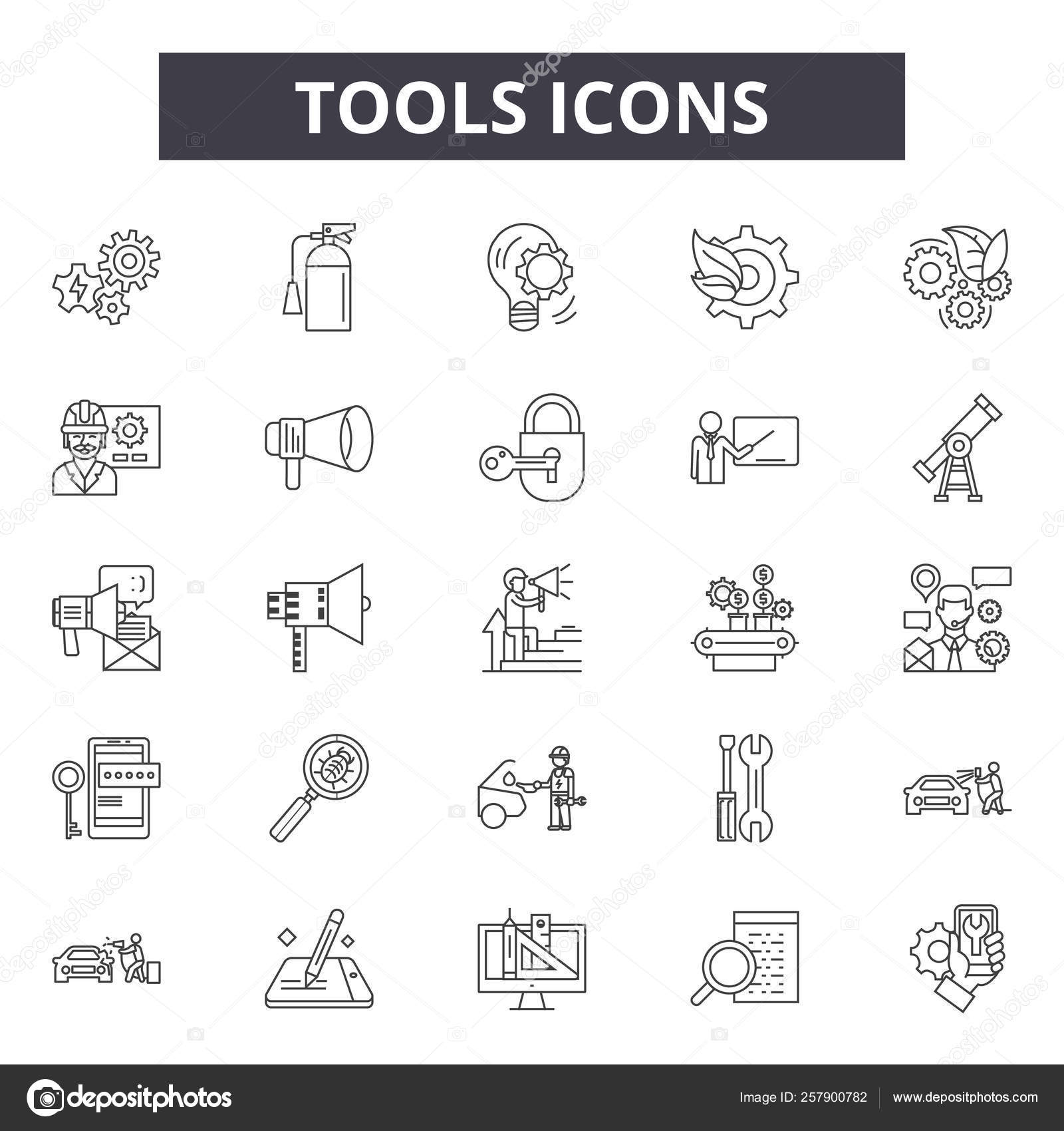 Tools line icons, signs set, vector. Tools outline concept ...