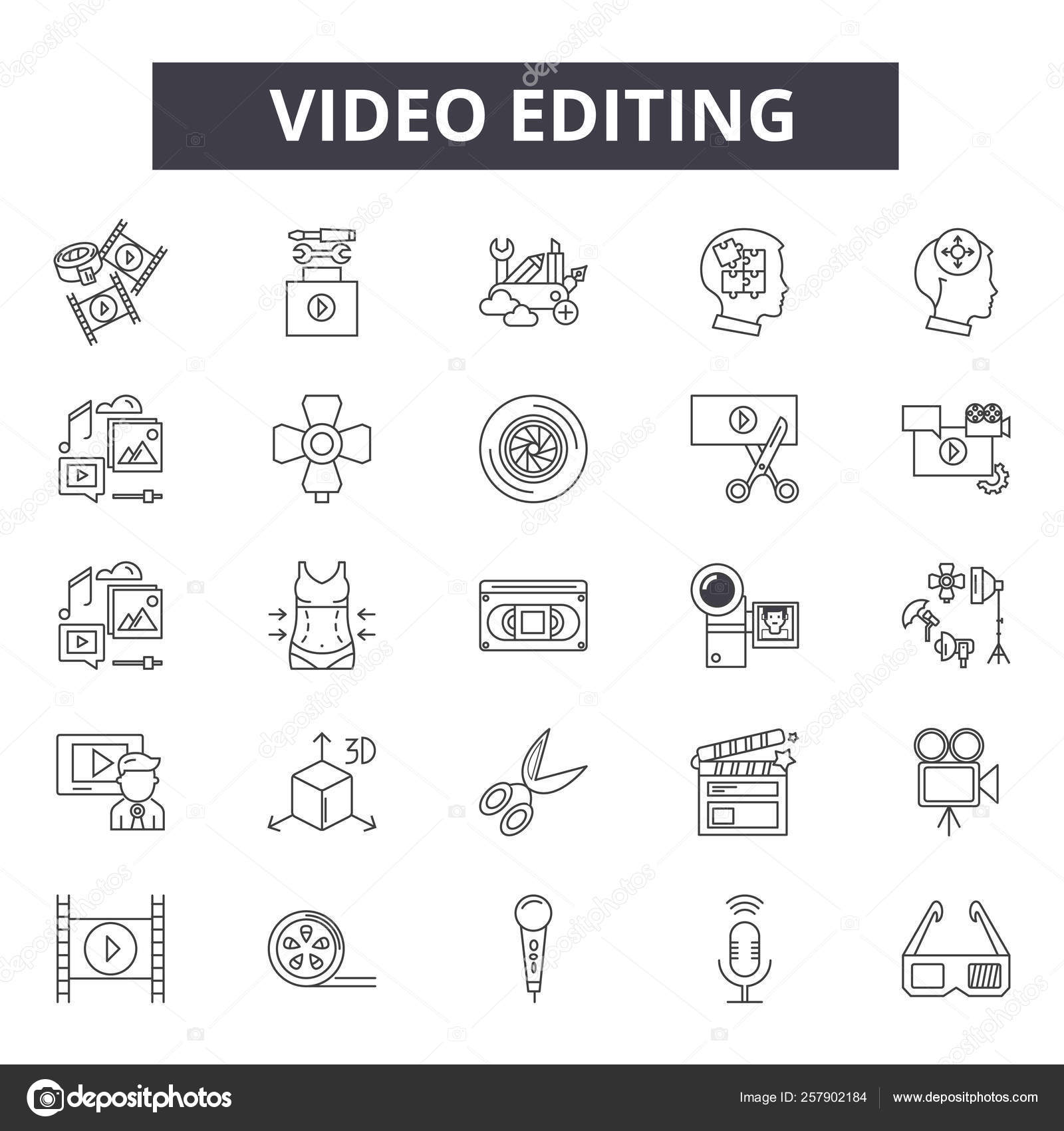 Video editing line icons, signs set, vector. Video editing outline ...