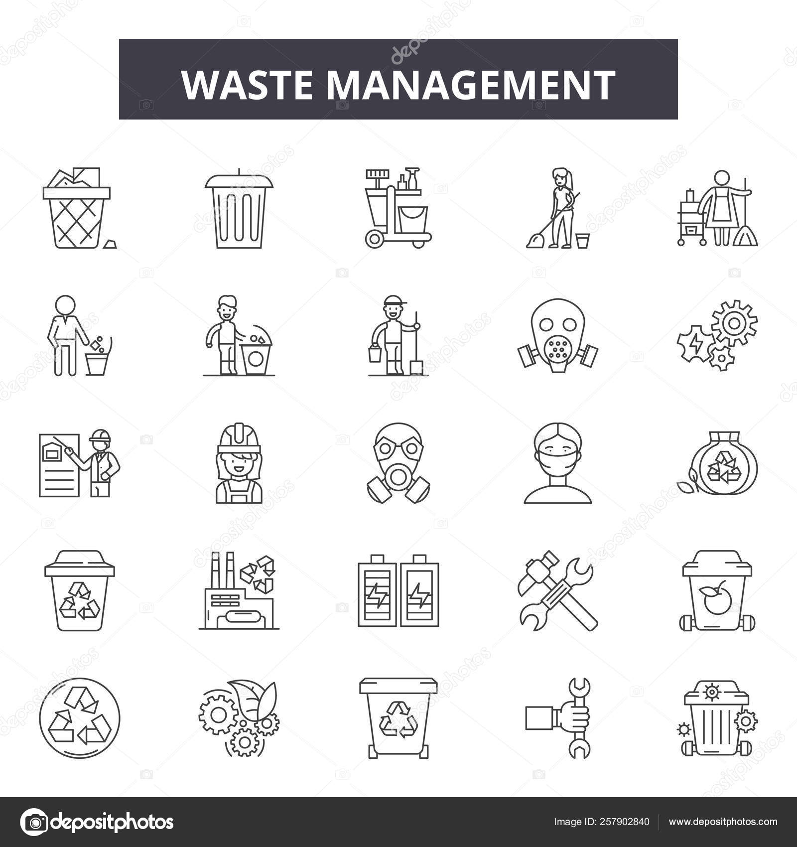 Iconos de línea de gestión de residuos, conjunto de signos, vector ... Iconos de línea de gestión de residuos, conjunto de signos, vector ...
