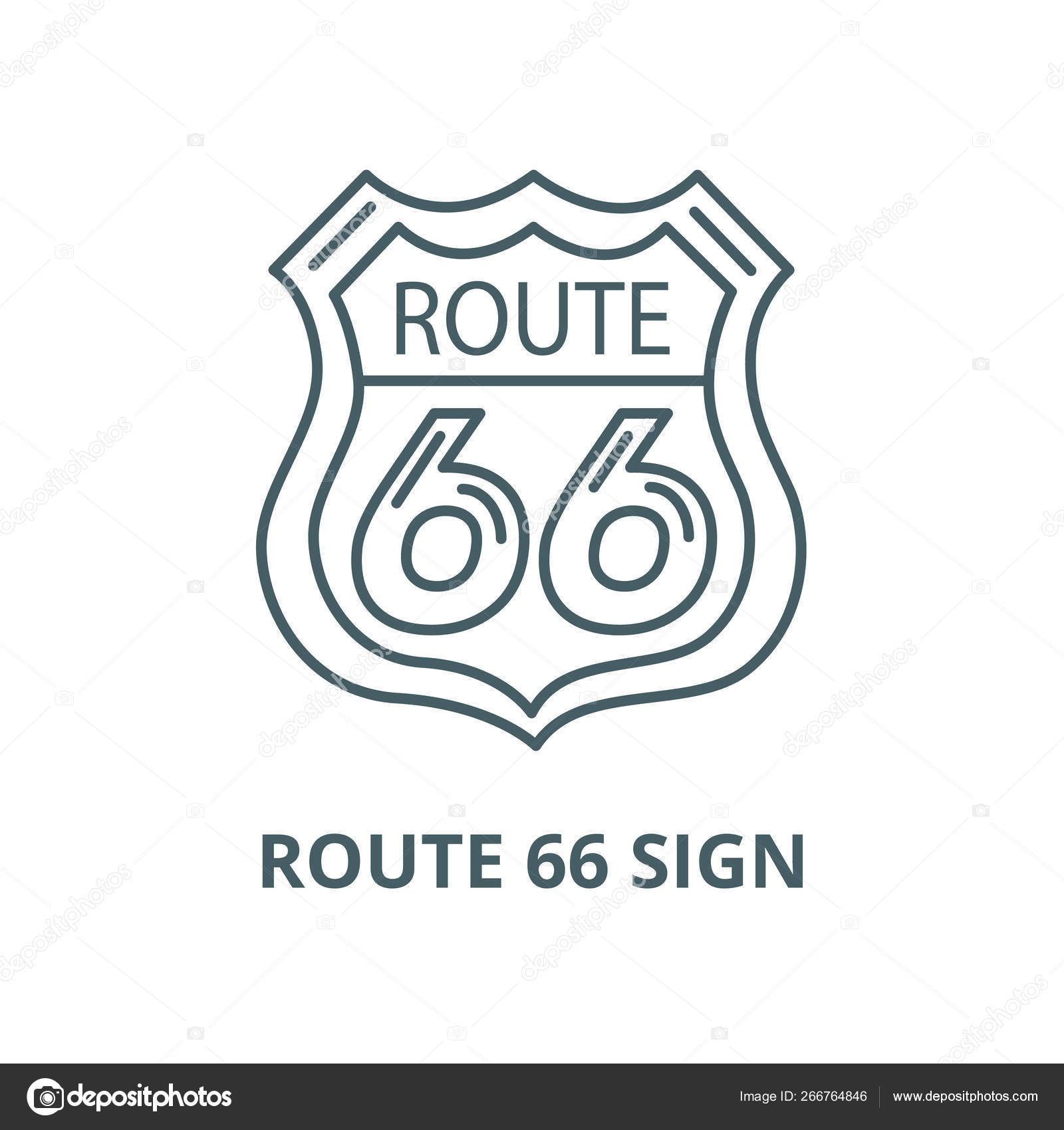 Icono de línea de vector de signo de ruta 66, concepto lineal, signo de ...