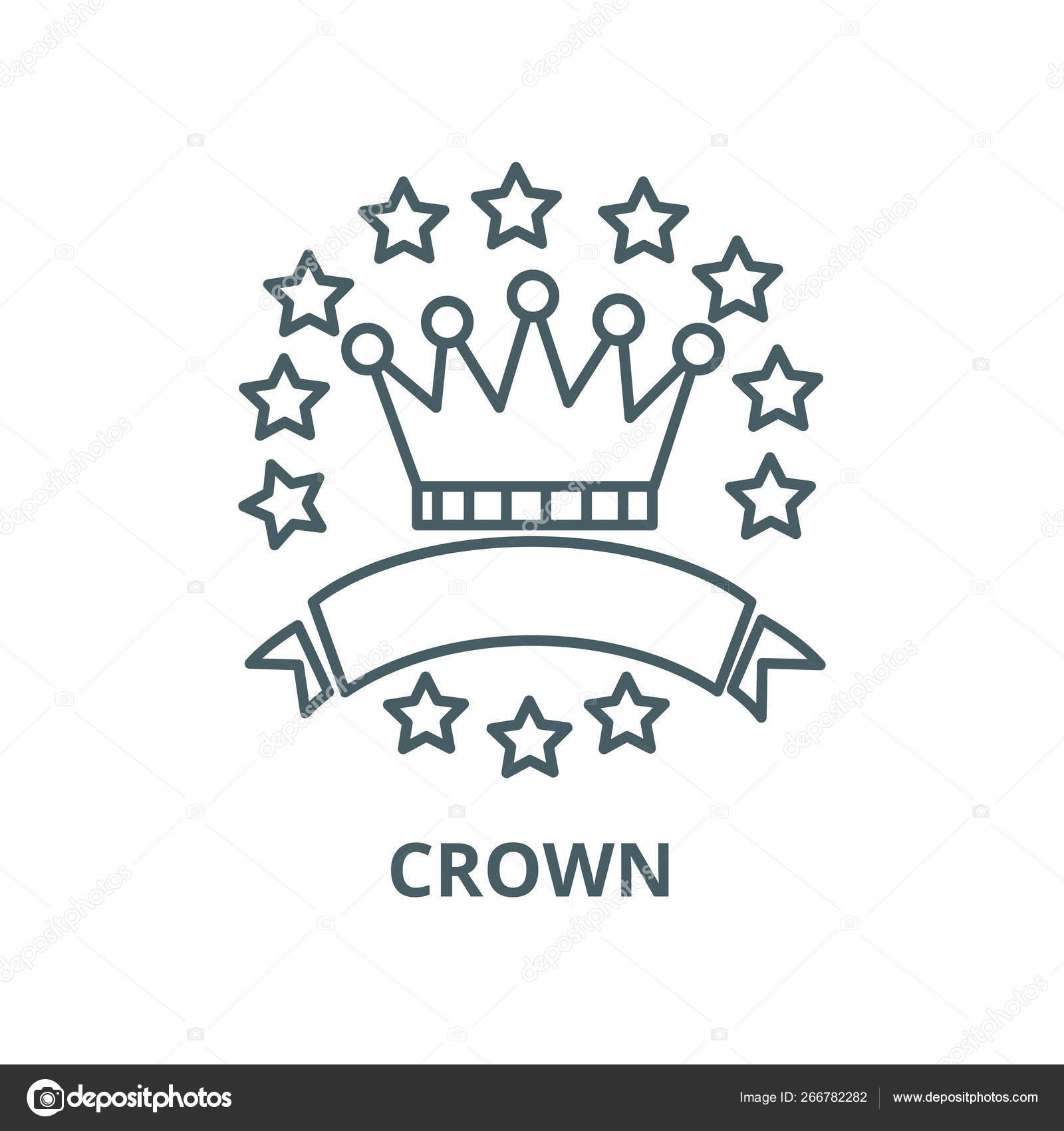 Victory,crown with stars and ribbons vector line icon, linear concept ...