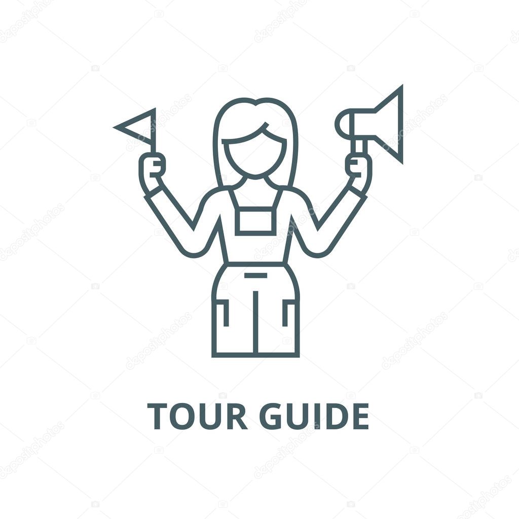 Tour guía vector línea icono, concepto lineal, signo de contorno ...