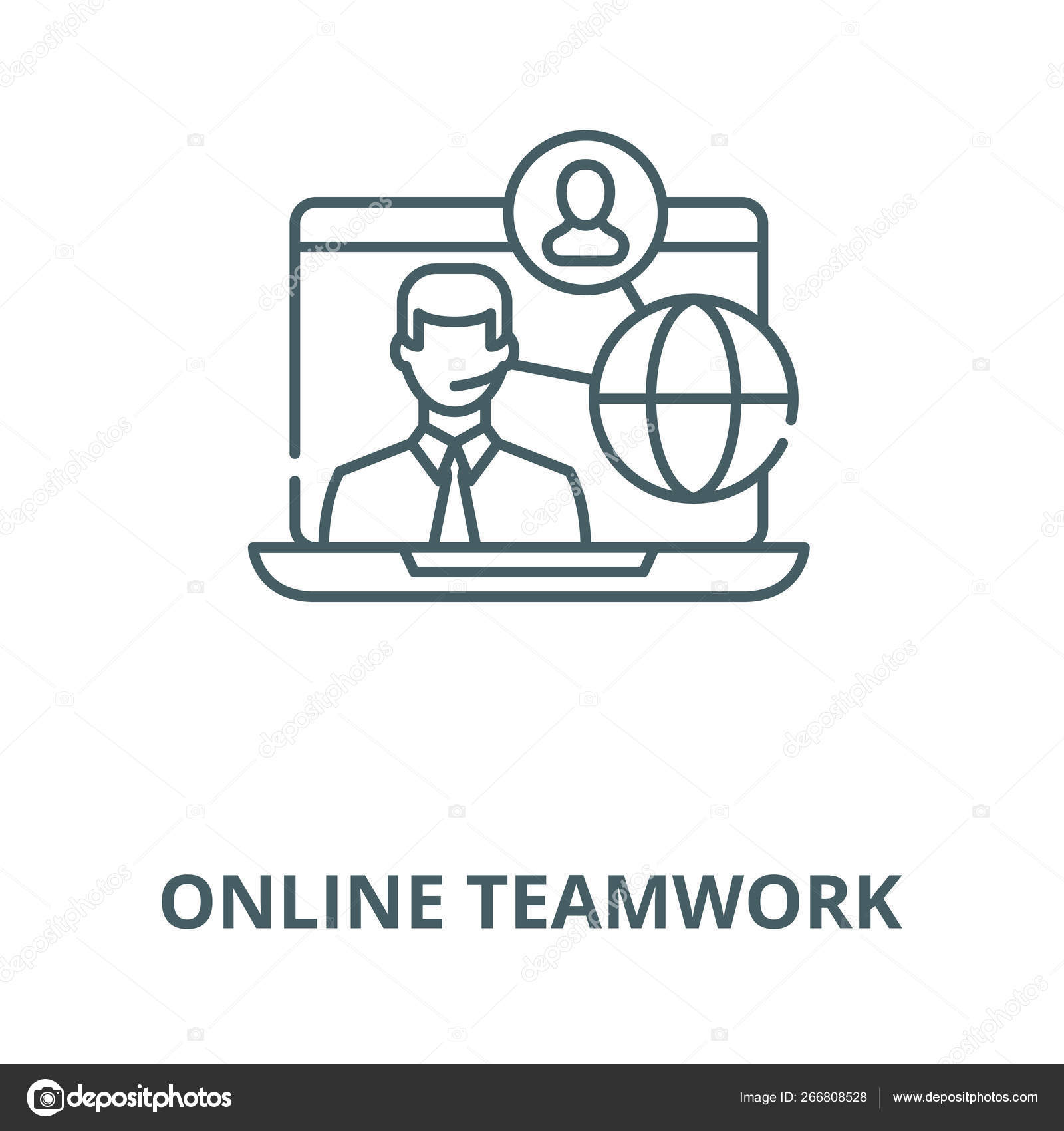 Online teamwork concept vector line icon, linear concept, outline sign ...