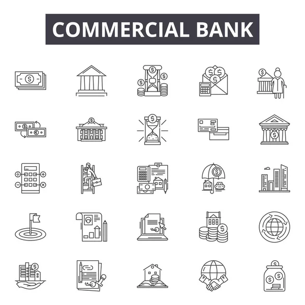 Banking editable line icons vector set on black background. Banking ...