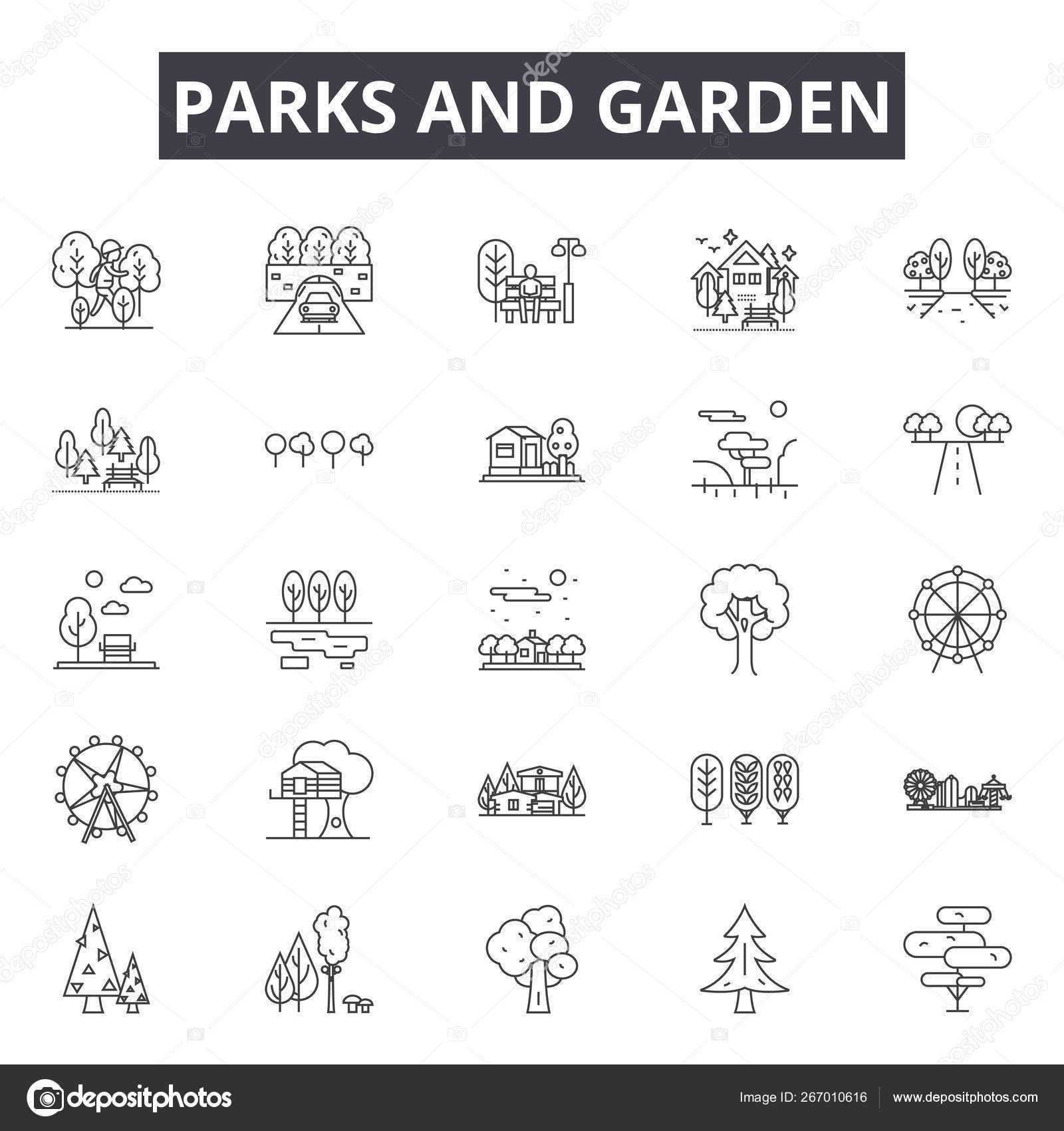 Parks and garden line icons, signs, vector set, linear concept, outline ...