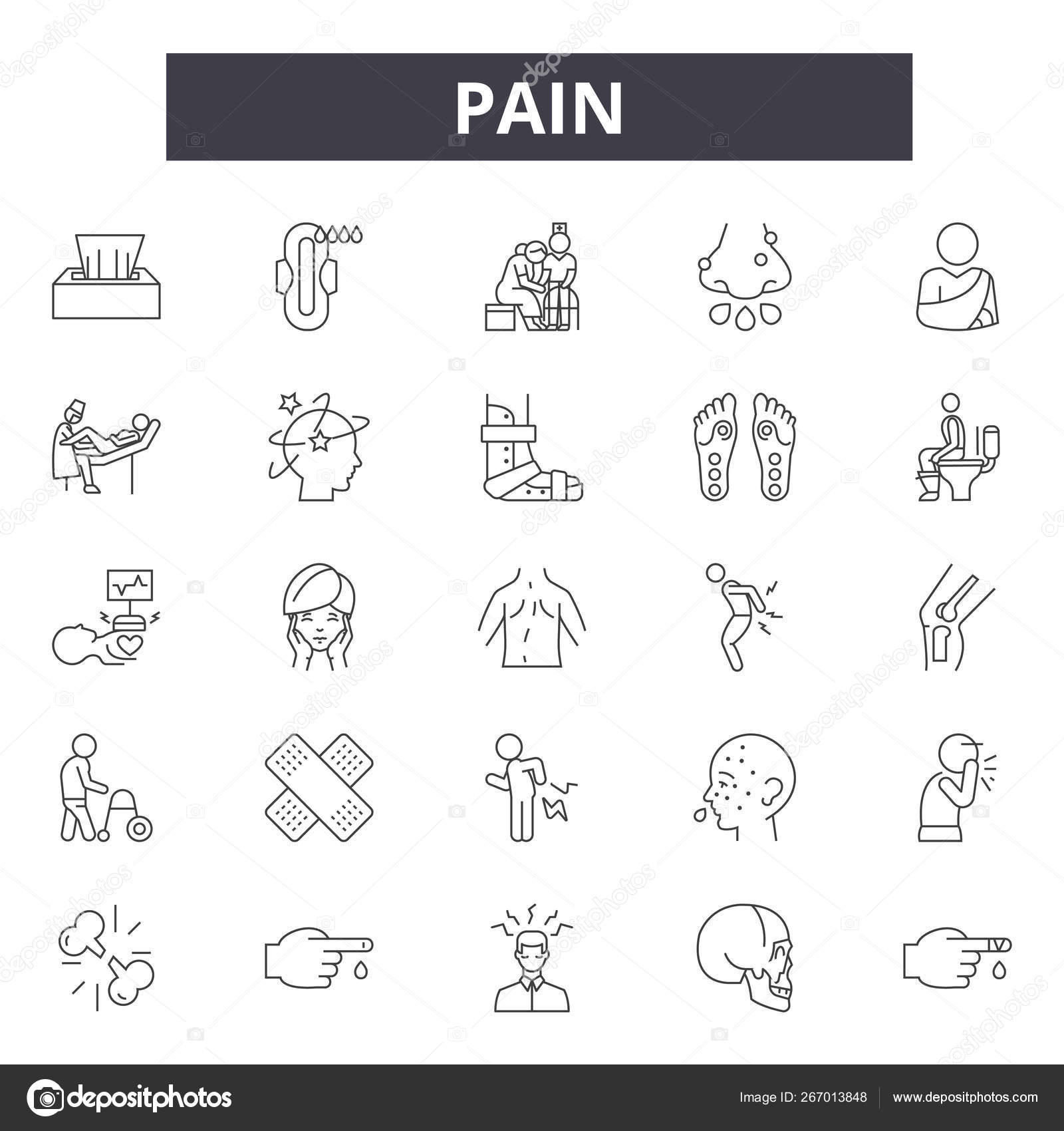 Schmerzliniensymbole, Zeichen, Vektorsatz, lineares Konzept ...