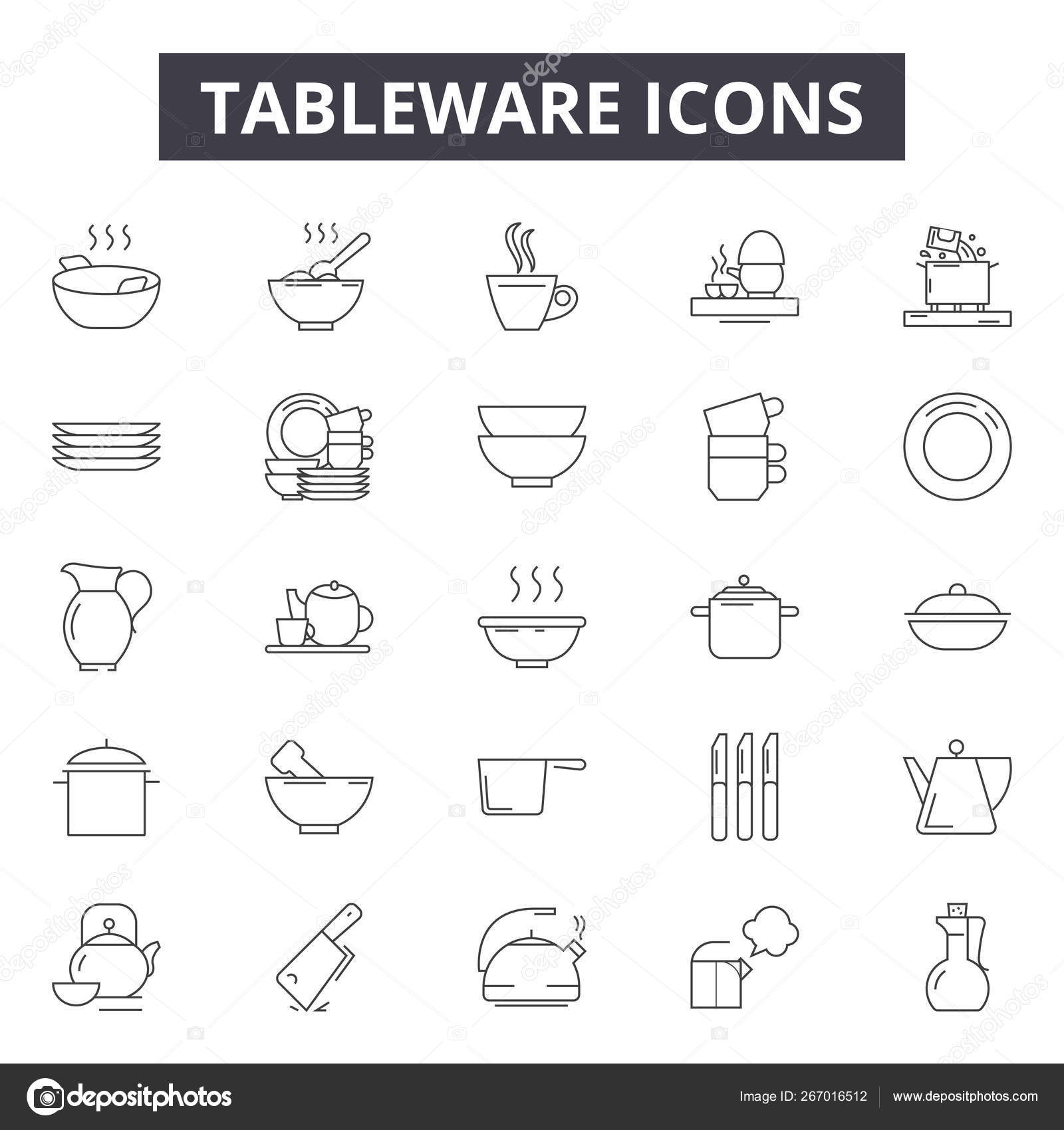 Tableware line icons, signs, vector set, linear concept, outline ...
