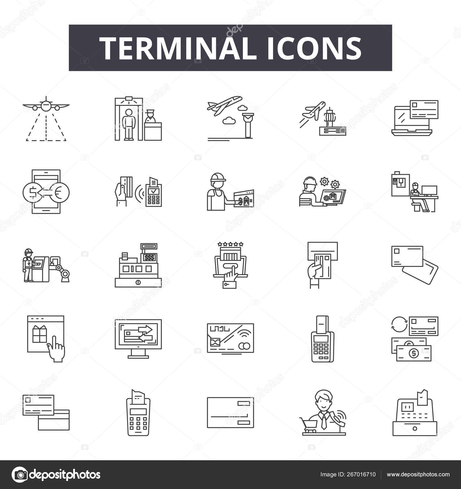 Terminal line icons, signs, vector set, linear concept, outline ...