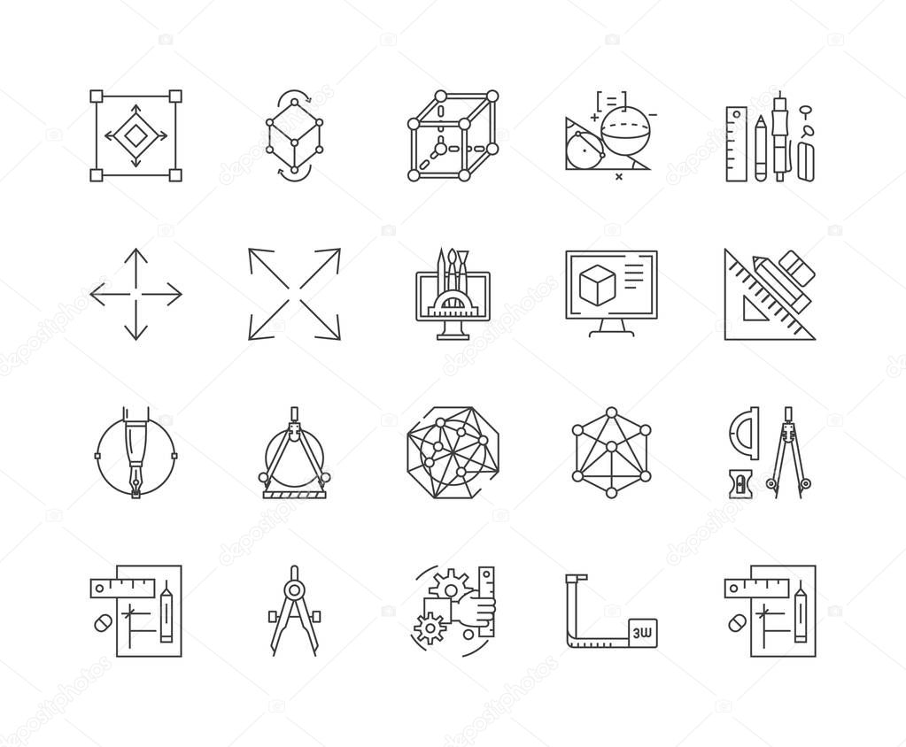 Iconos de línea de ángulo, signos, conjunto de vectores, esquema ...