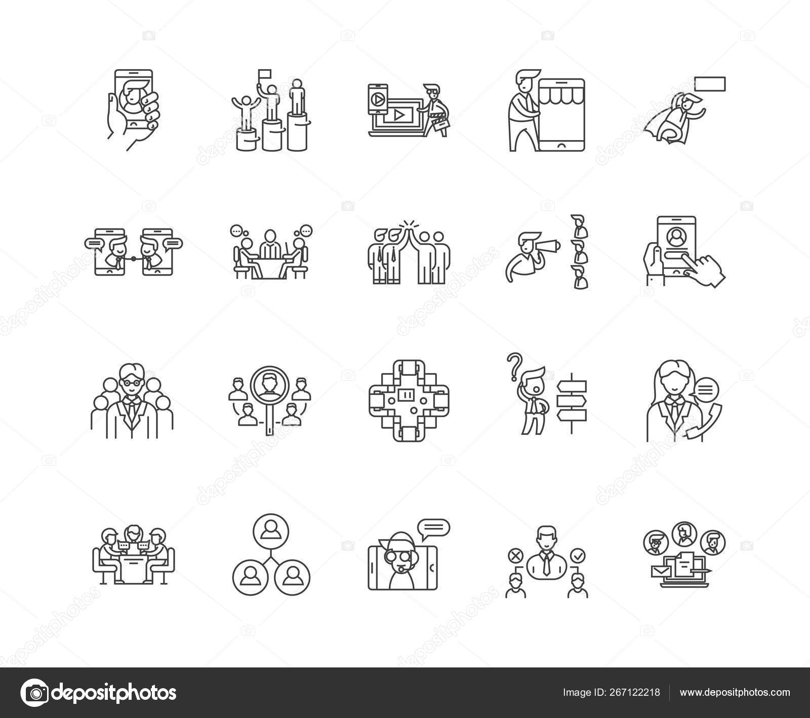 Client management line icons, signs, vector set, outline illustration ...