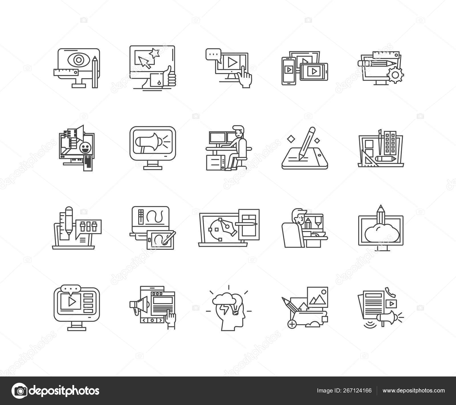 Computer animation line icons, signs, vector set, outline illustration ...