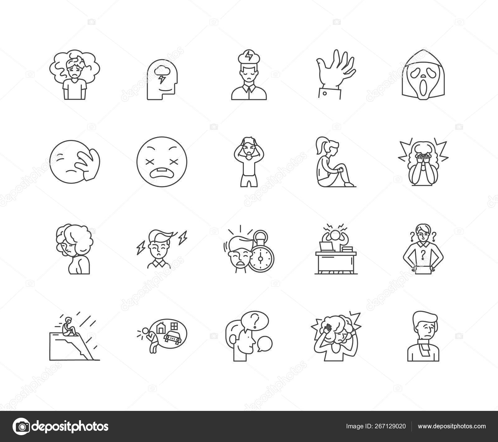 Depression line icons, signs, vector set, outline illustration concept ...
