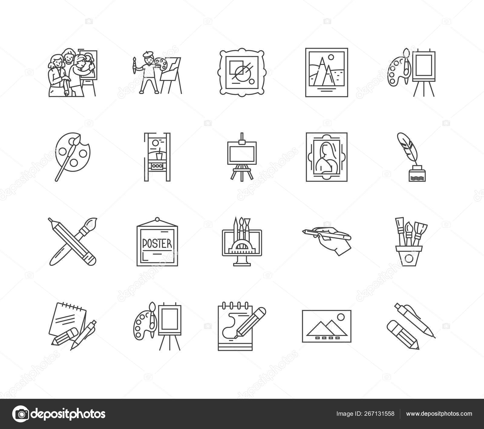 Drawing lessons line icons, signs, vector set, outline illustration ...