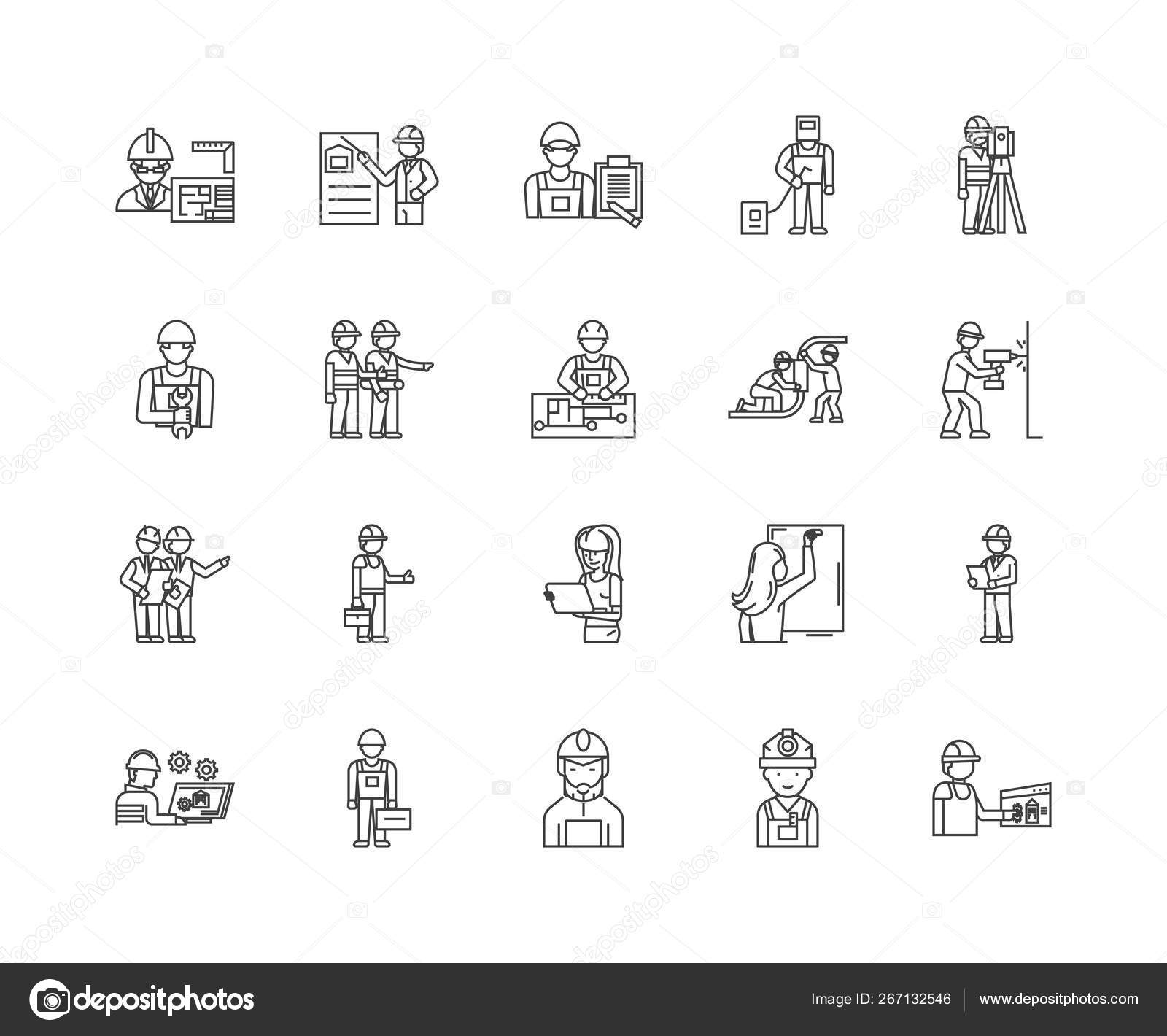 Employees line icons, signs, vector set, outline illustration concept ...